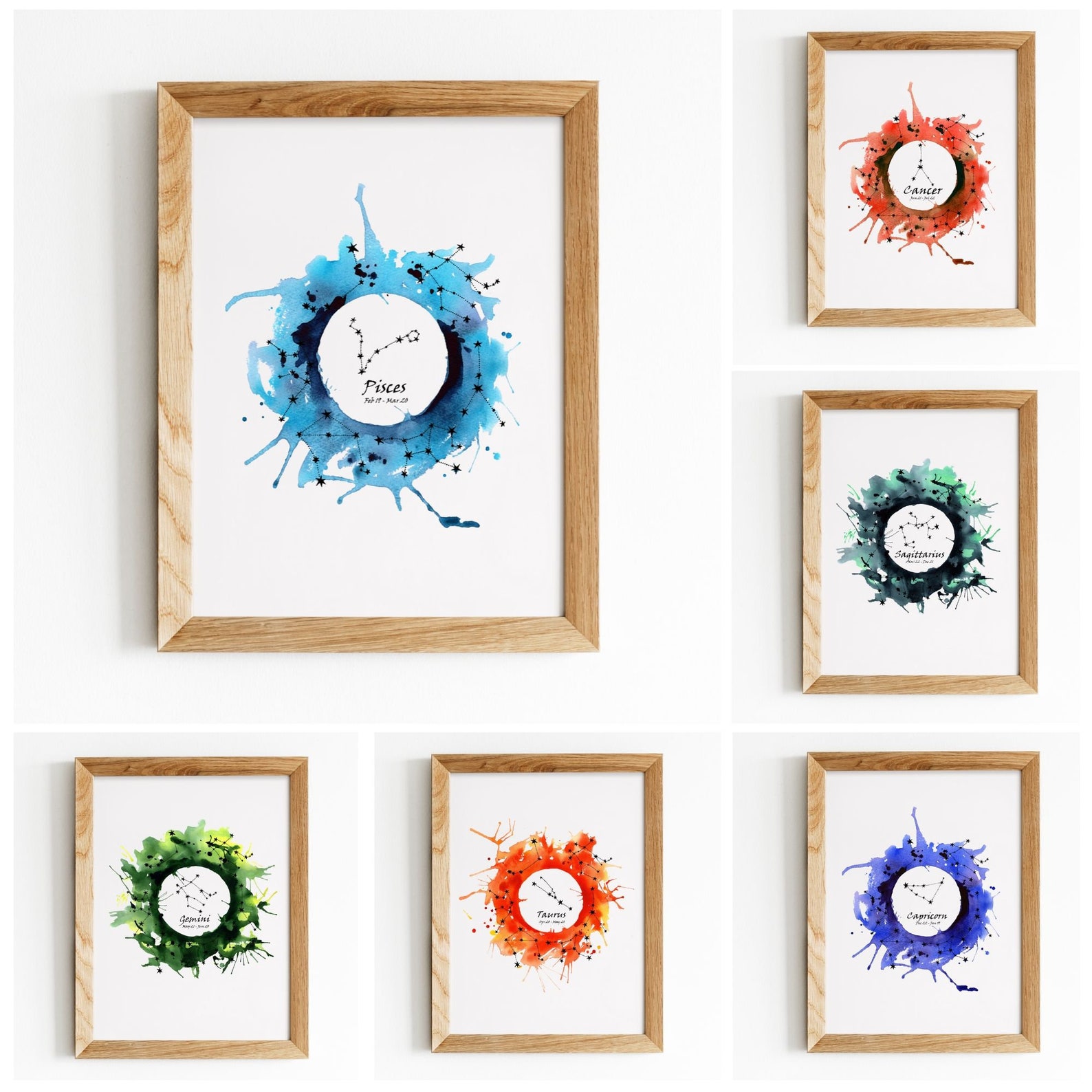Dark Turquoise Pisces Zodiac Sign Wall Printable. Astrology Star Sign ...