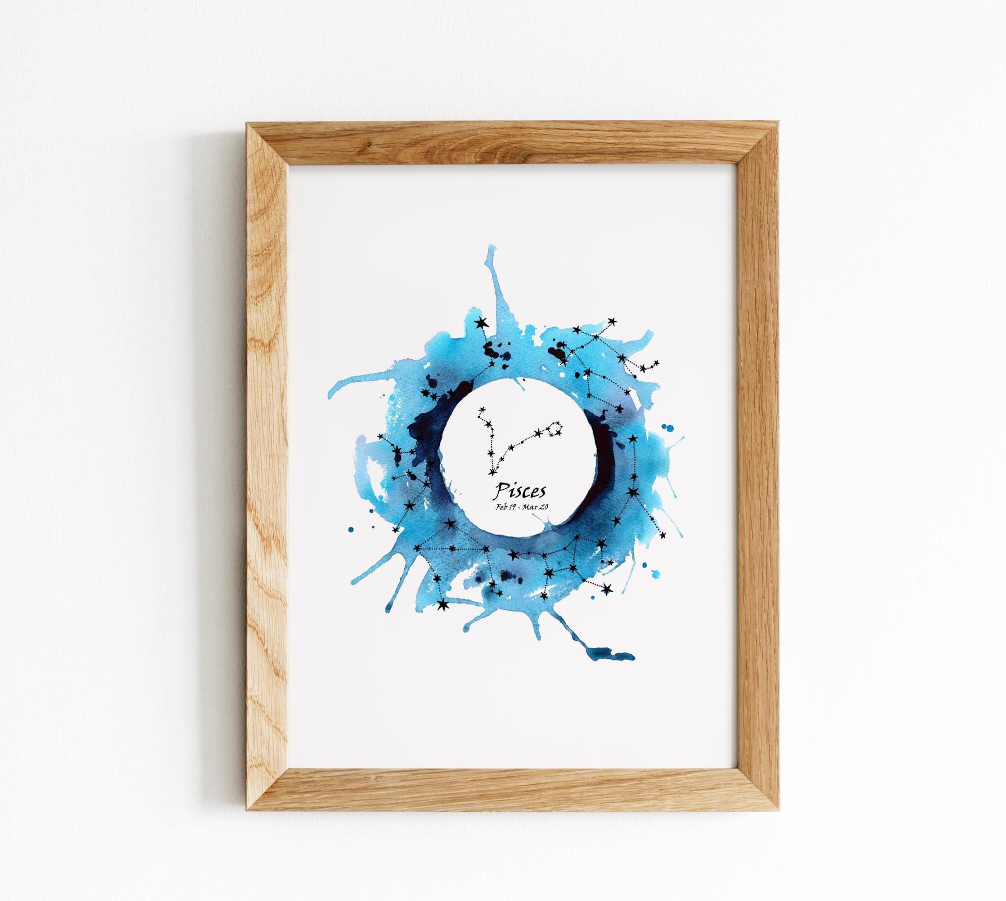Dark Turquoise Pisces Zodiac Sign Wall Printable. Astrology Star Sign ...