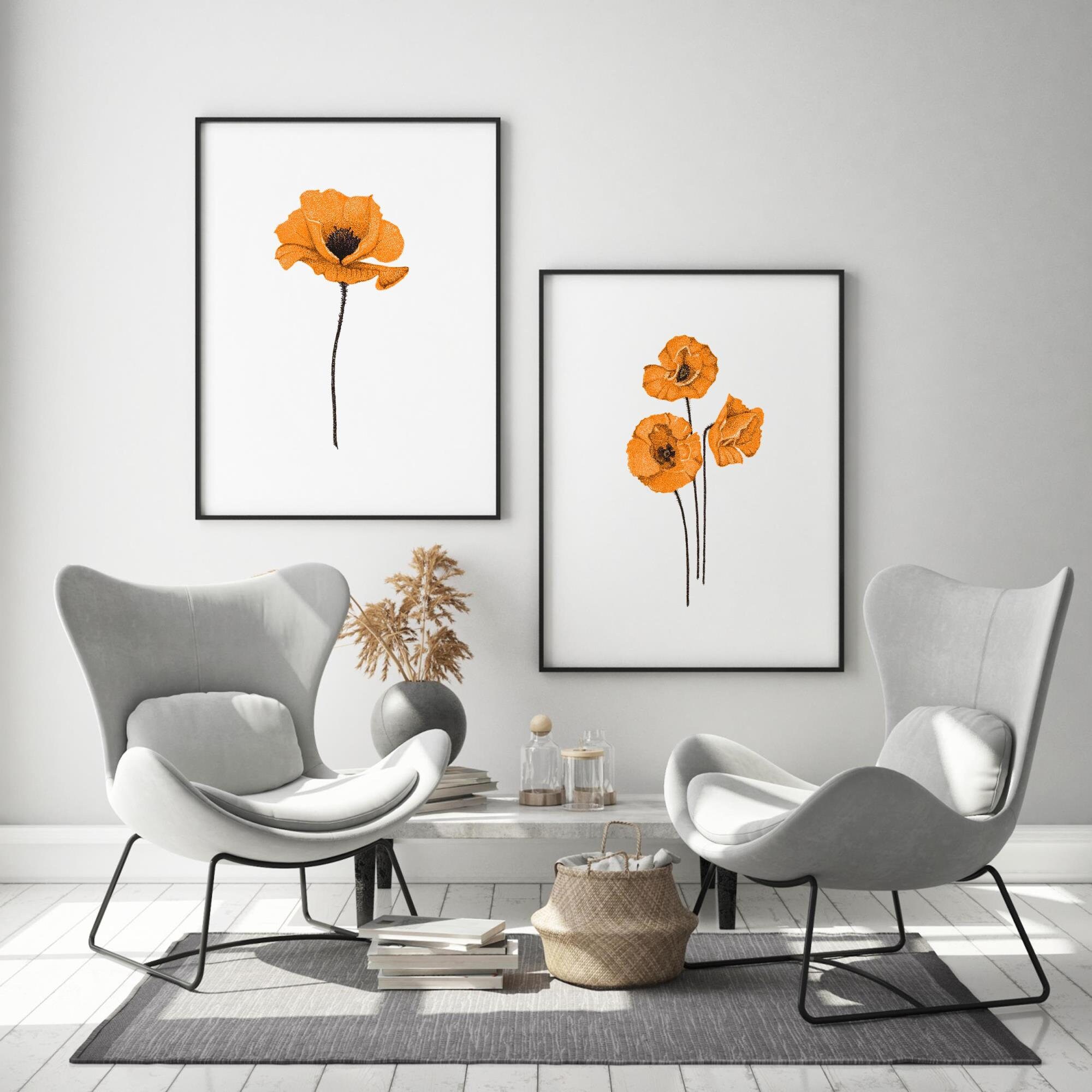 Poppy Botanical Print Set of Two Prints for Instant Download | Etsy