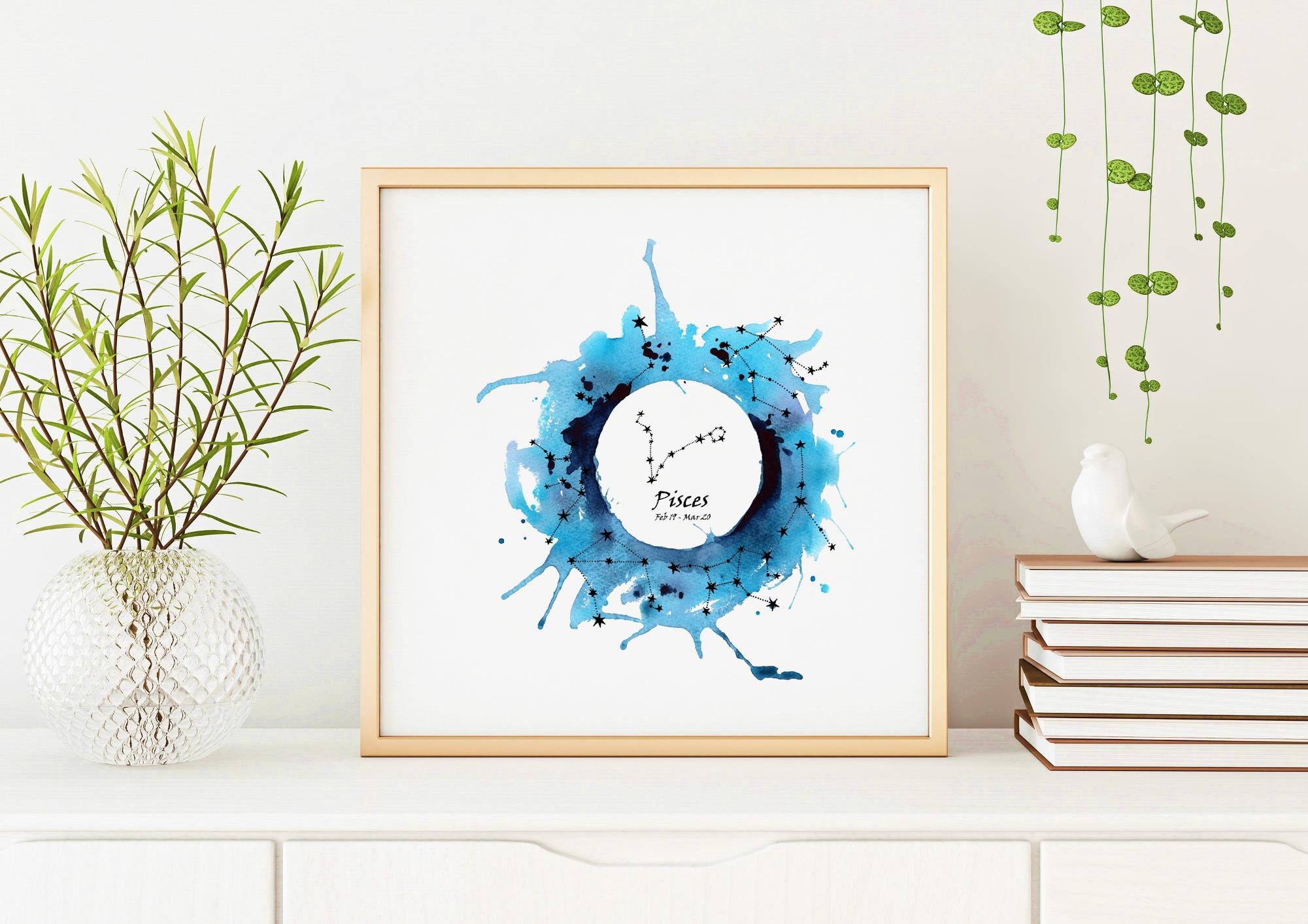 Dark Turquoise Pisces Zodiac Sign Wall Printable. Astrology Star Sign ...