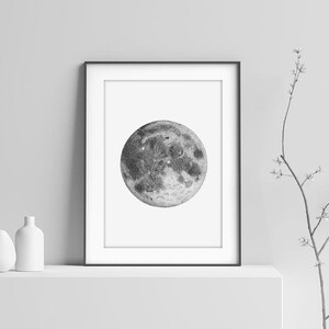 Stippled Full Moon Painting Digital Print. Lunar Phases Gray Printable ...