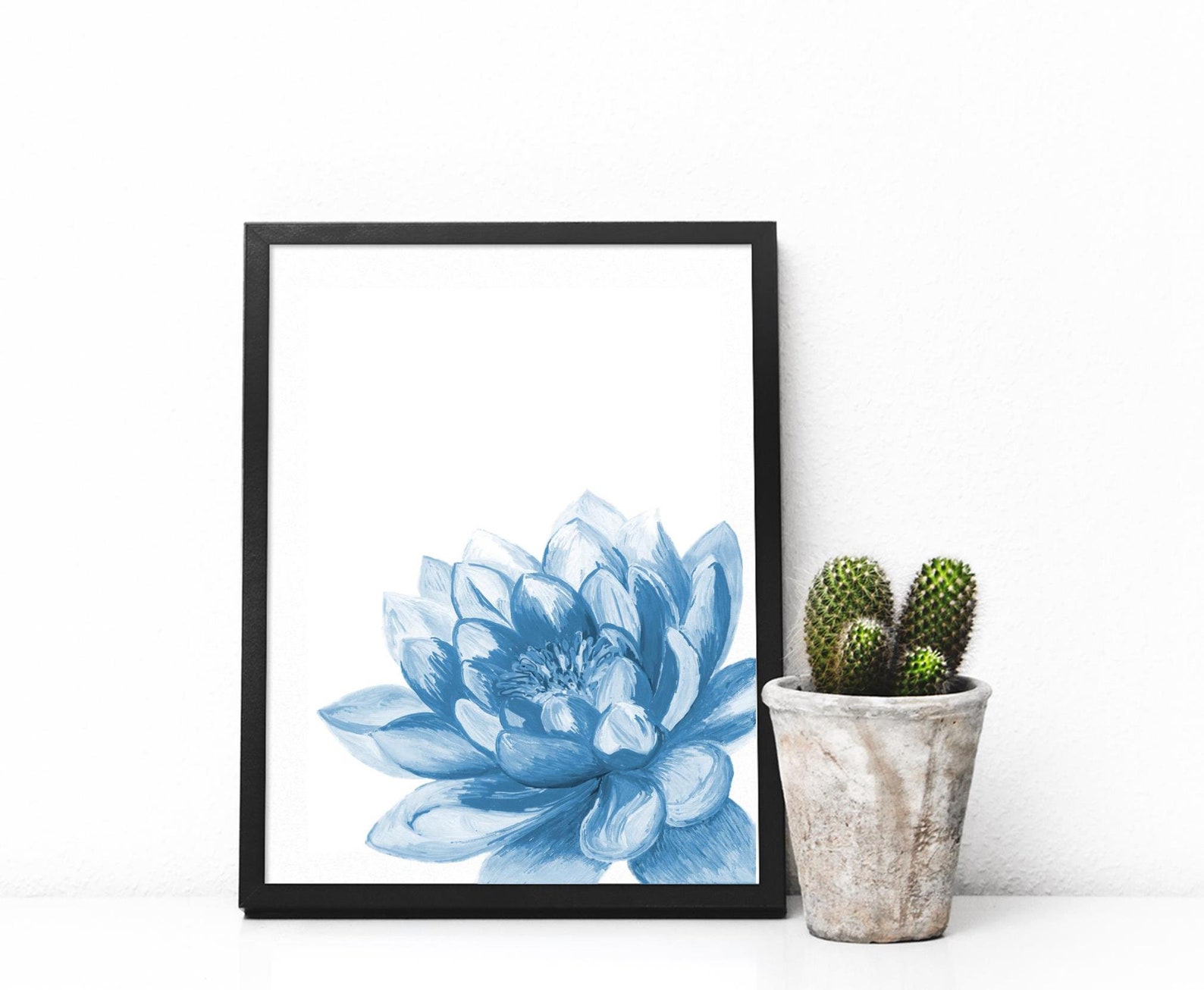 Azure Blue Lotus Flower Art Print for Yoga Studio Wall Decor | Etsy