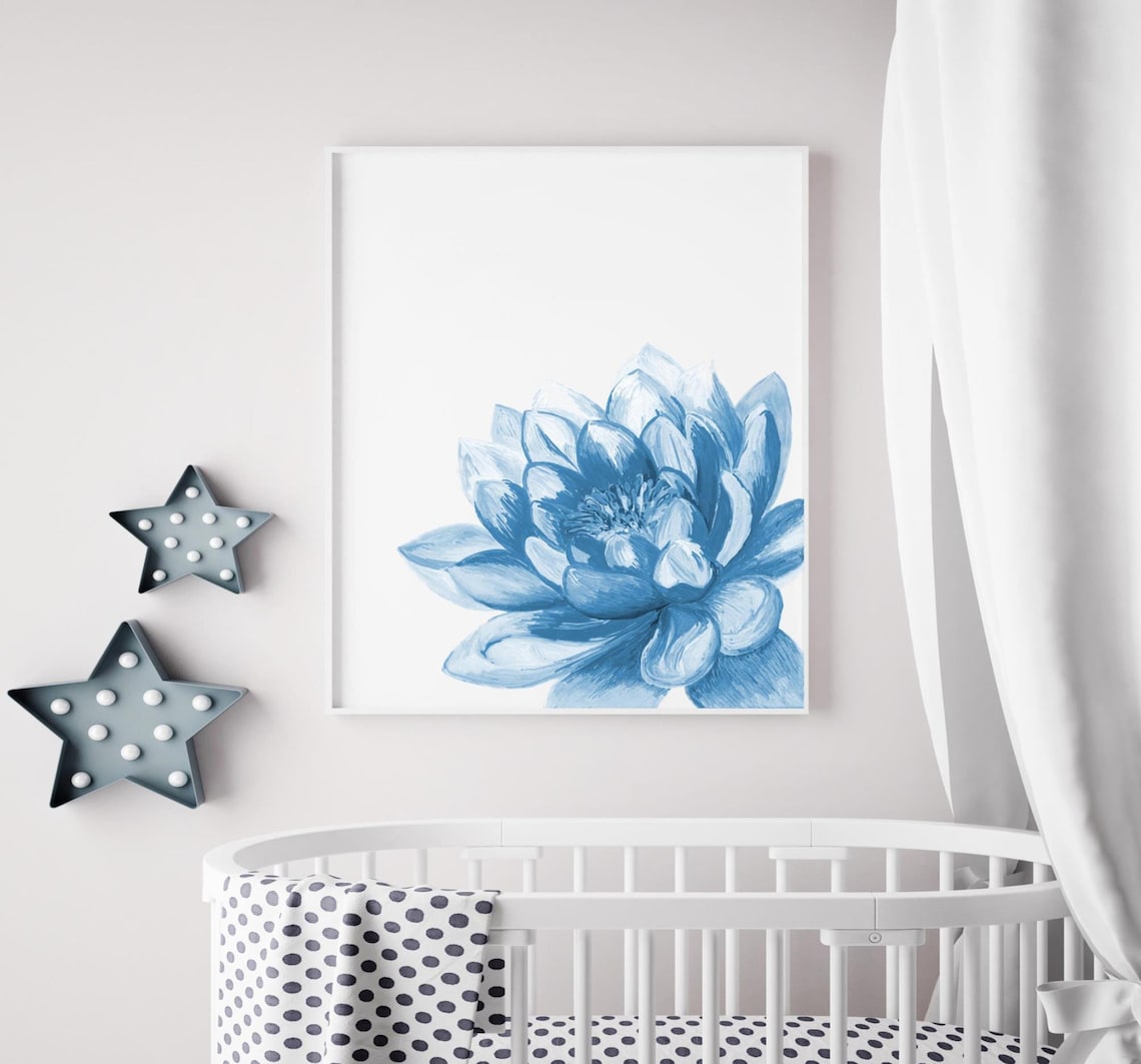 Azure Blue Lotus Flower Art Print for Yoga Studio Wall Decor | Etsy