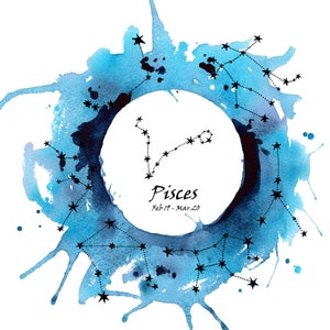 Dark Turquoise Pisces Zodiac Sign Wall Printable. Astrology Star Sign ...