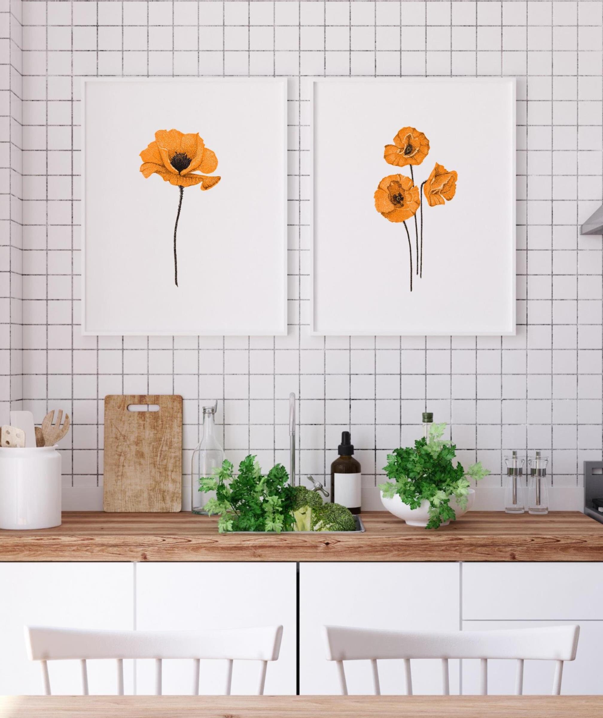 Poppy Botanical Print Set of Two Prints for Instant Download | Etsy