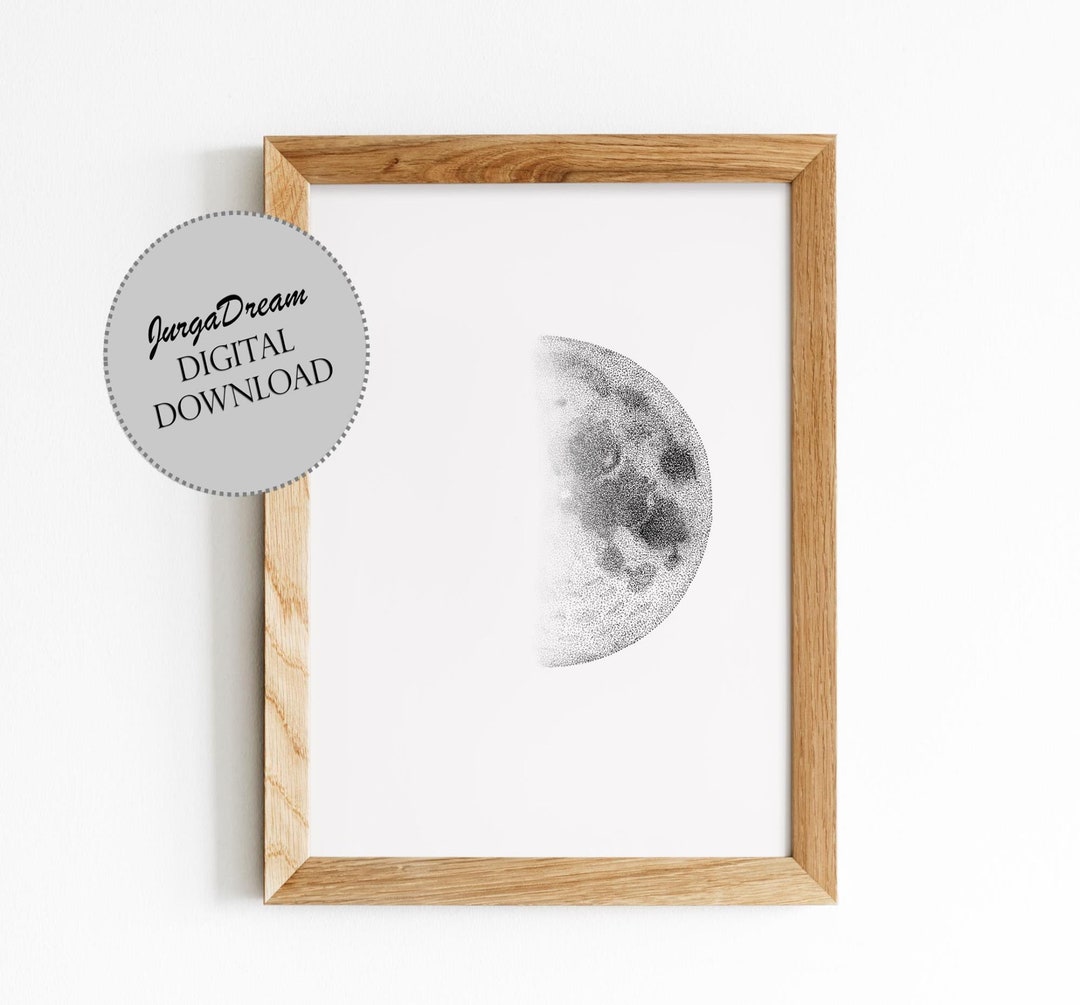 Phases of the Moon Art - First Quarter Moon Printable Poster. Modern ...