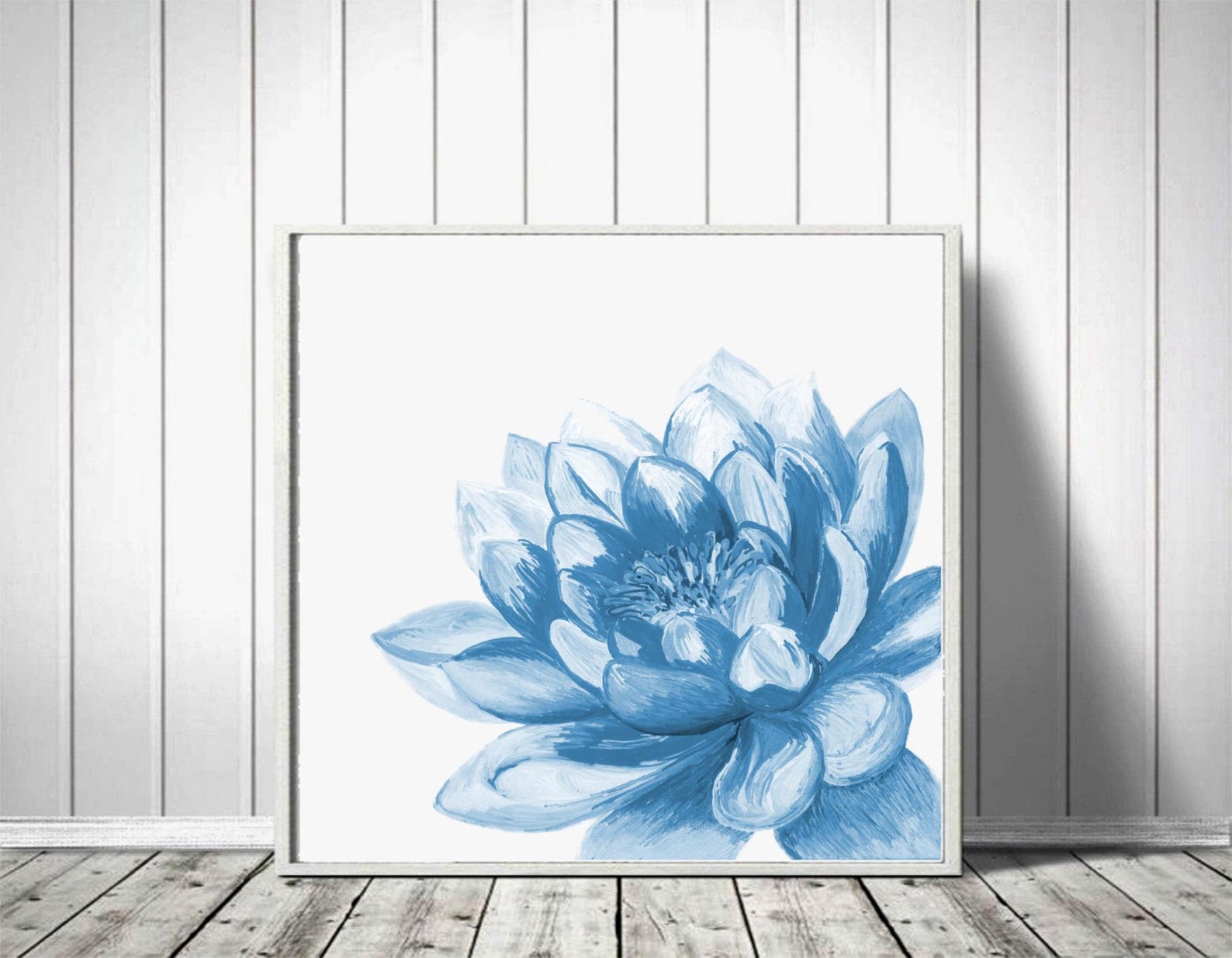 Azure Blue Lotus Flower Art Print for Yoga Studio Wall Decor | Etsy