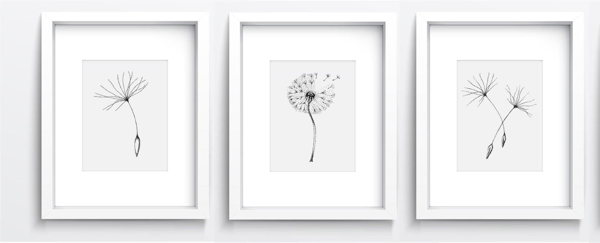 Dandelion Flower Art Set of 3 Prints for Living Room Wall | Etsy