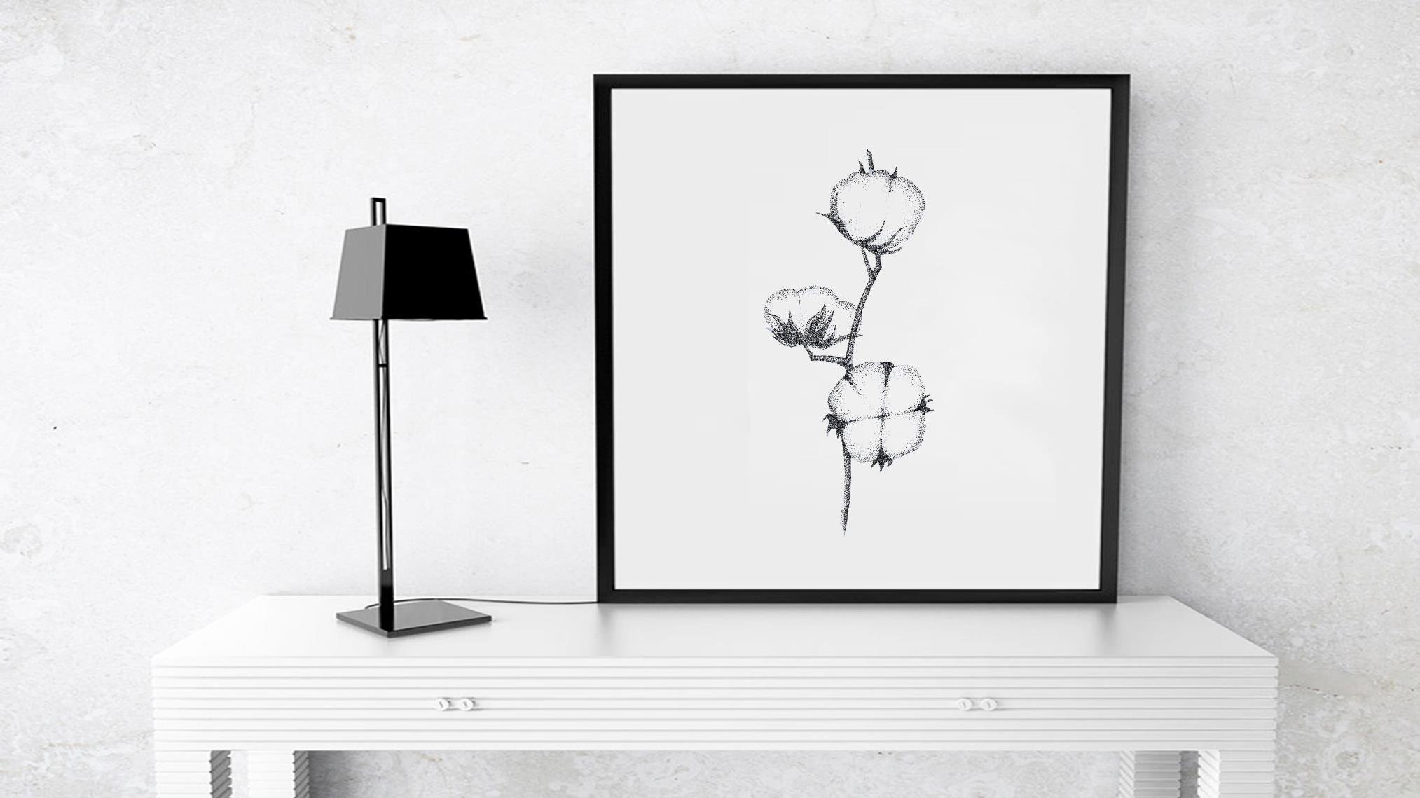 Minimalist Cotton Stem Wall Art Print Cotton Boll Printable | Etsy
