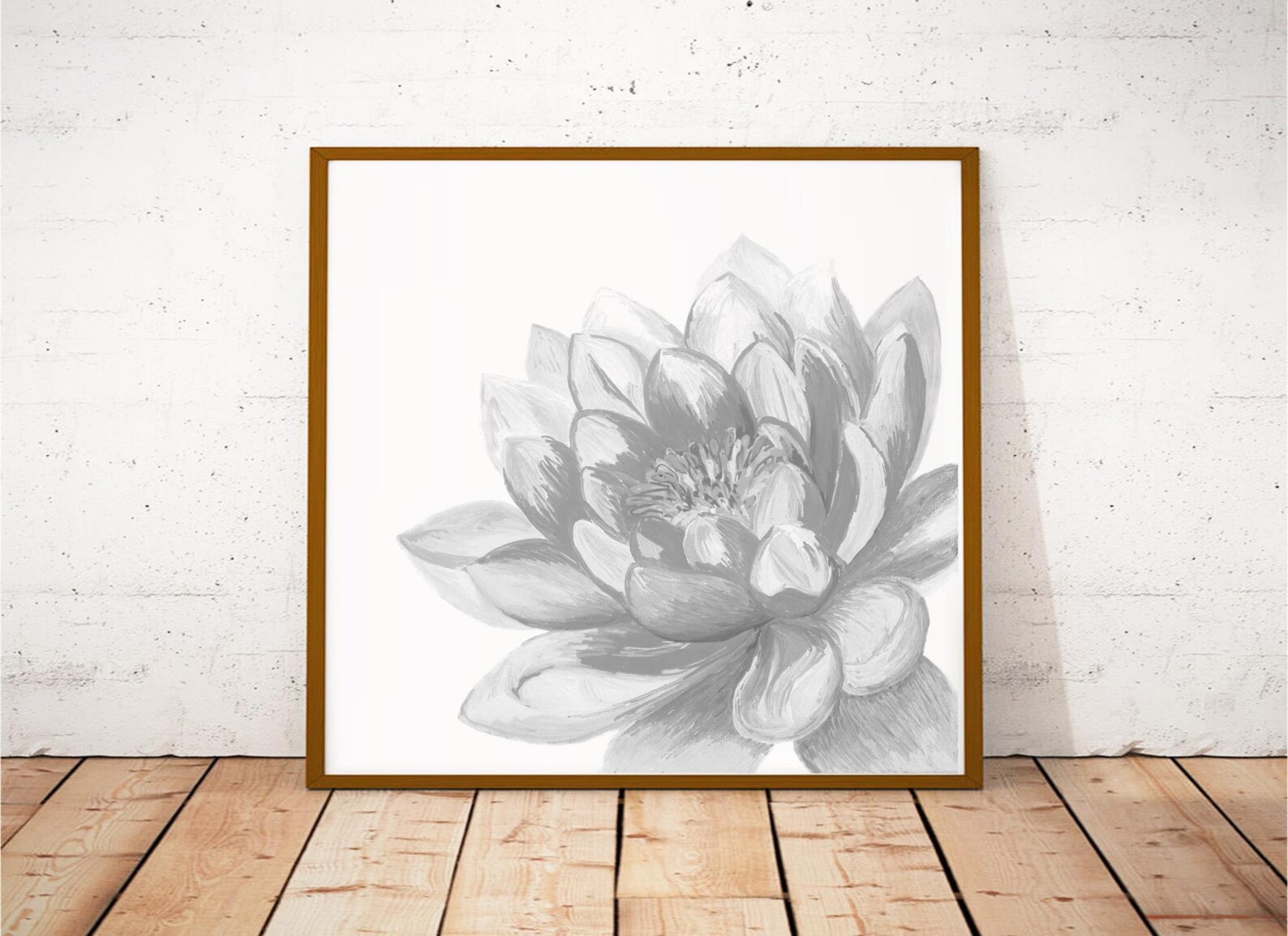 Gray Printable Lotus Flower Wall Art Set of 2 Prints for | Etsy