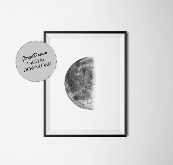 Monochrome Third Quarter Moon Phase Digital Art for Instant | Etsy