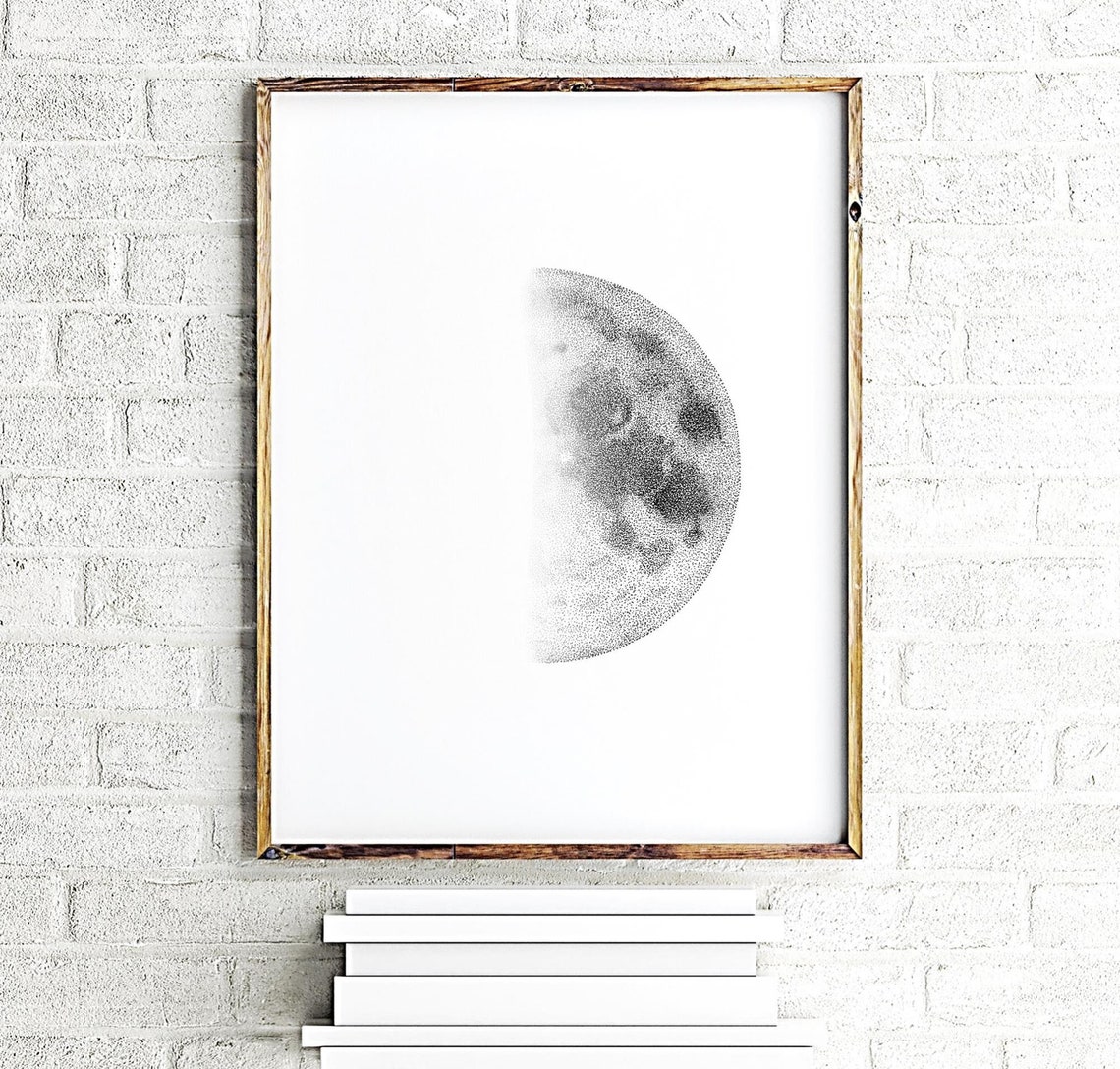 Phases of the Moon Art First Quarter Moon Printable Poster. - Etsy UK