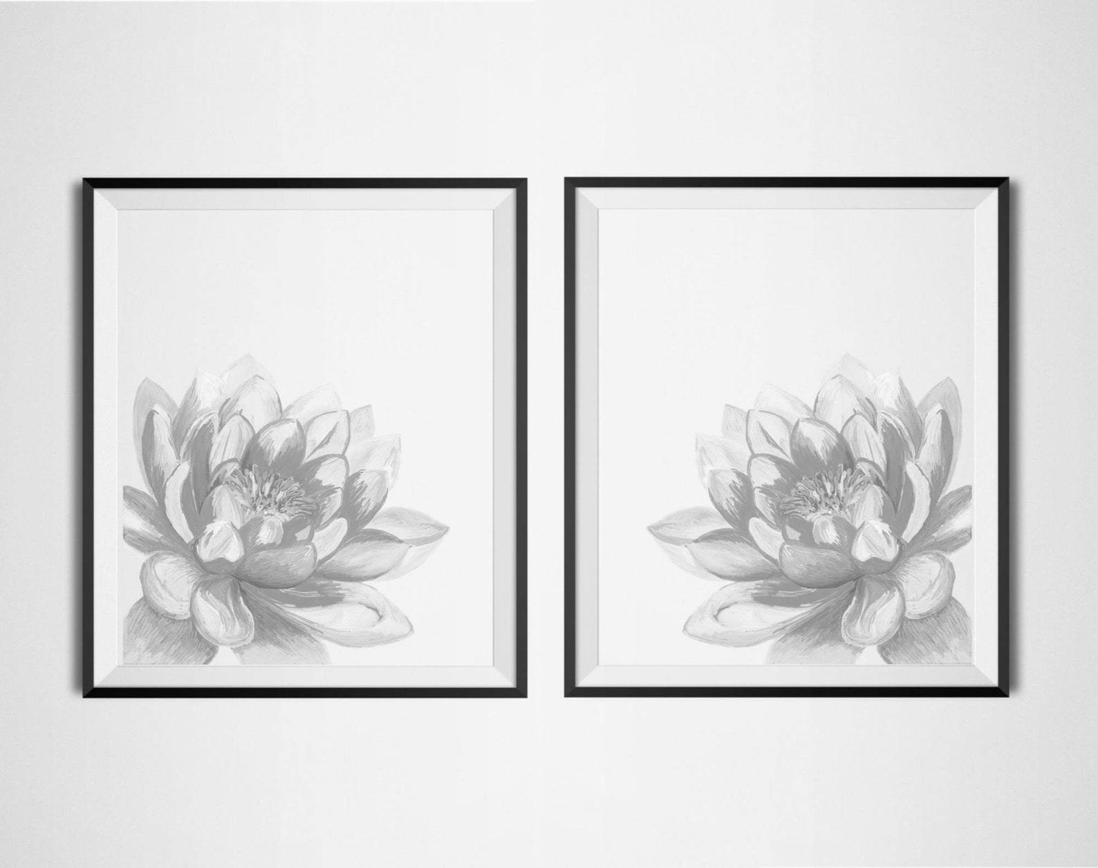 Gray Printable Lotus Flower Wall Art Set of 2 Prints for | Etsy