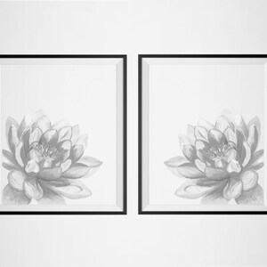 Gray Printable Lotus Flower Wall Art Set of 2 Prints for Living Room ...