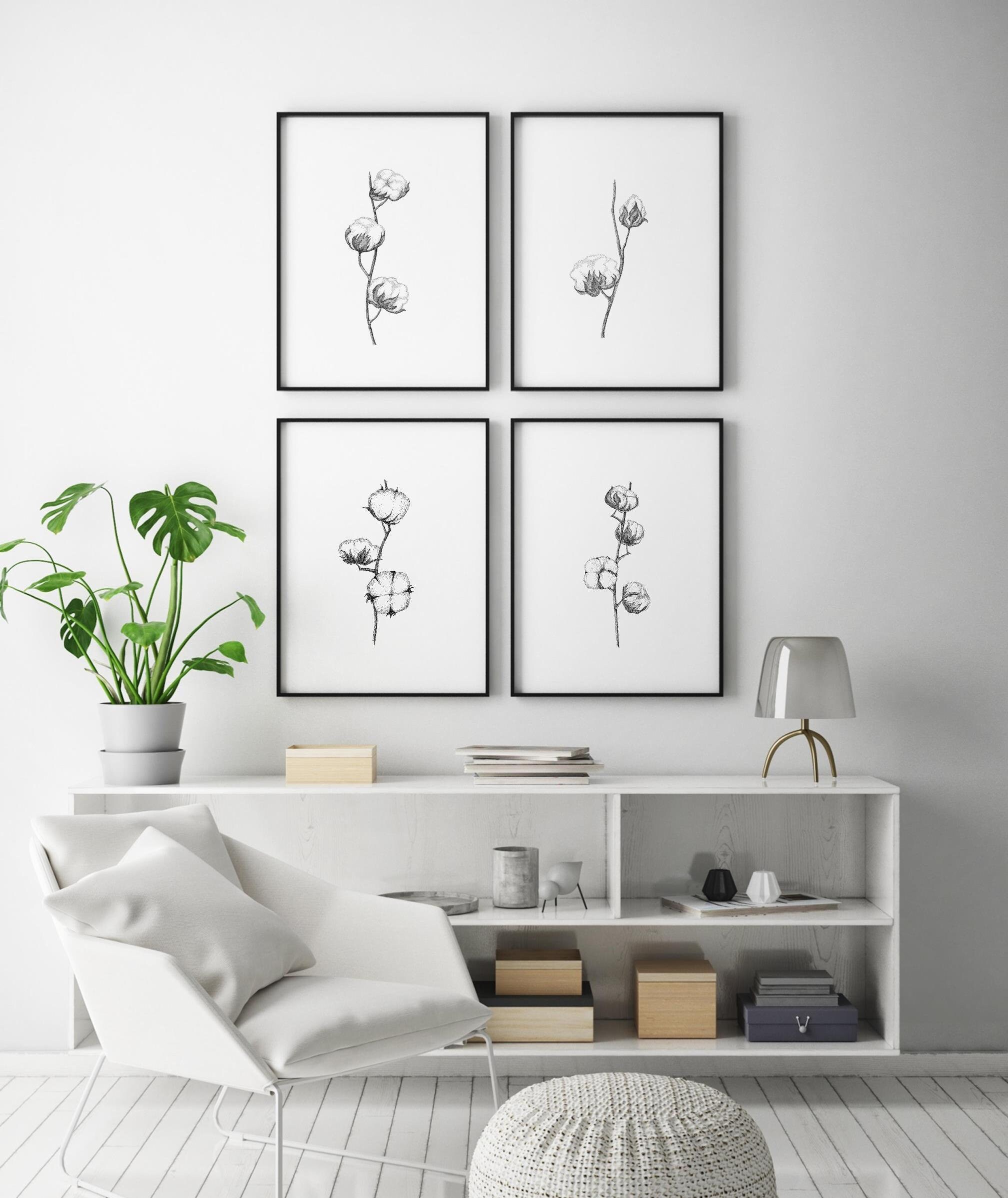 Minimalist Cotton Stem Wall Art Print Cotton Boll Printable | Etsy