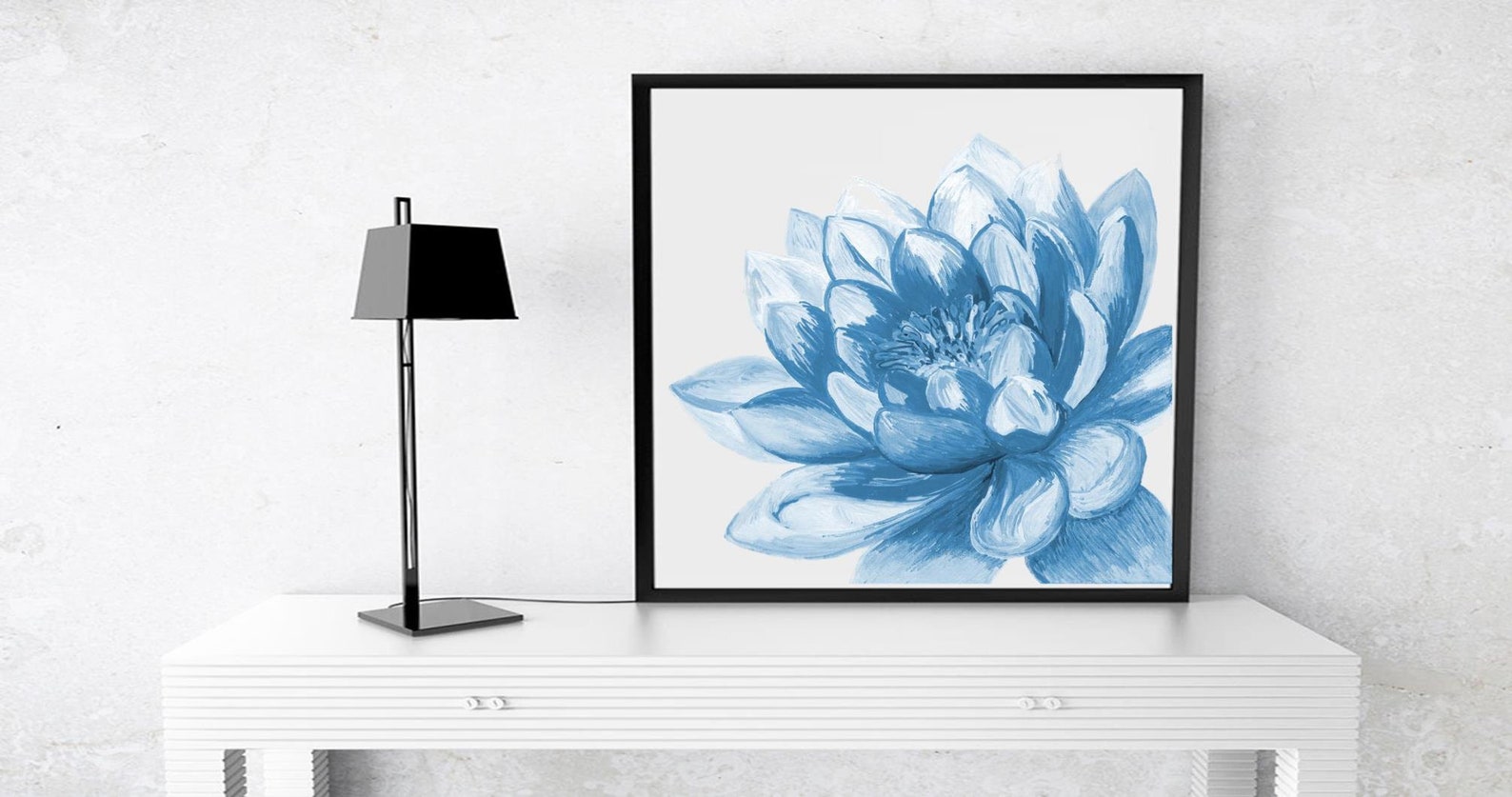 Azure Blue Lotus Flower Art Print for Yoga Studio Wall Decor | Etsy