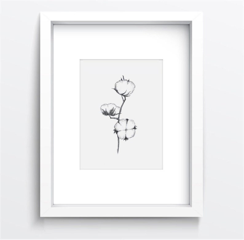 Minimalist Cotton Stem Wall Art Print Cotton Boll Printable - Etsy