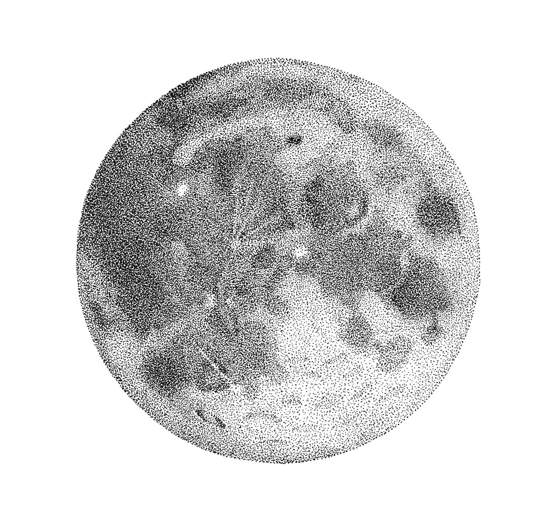 Stippled Full Moon Painting Digital Print. Lunar Phases Gray Printable ...