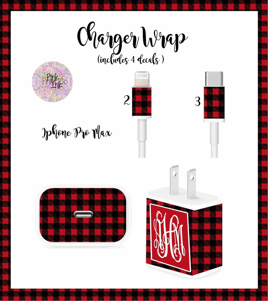 Iphone or Iphone Pro Max Charger Monogram Decal/charger - Etsy