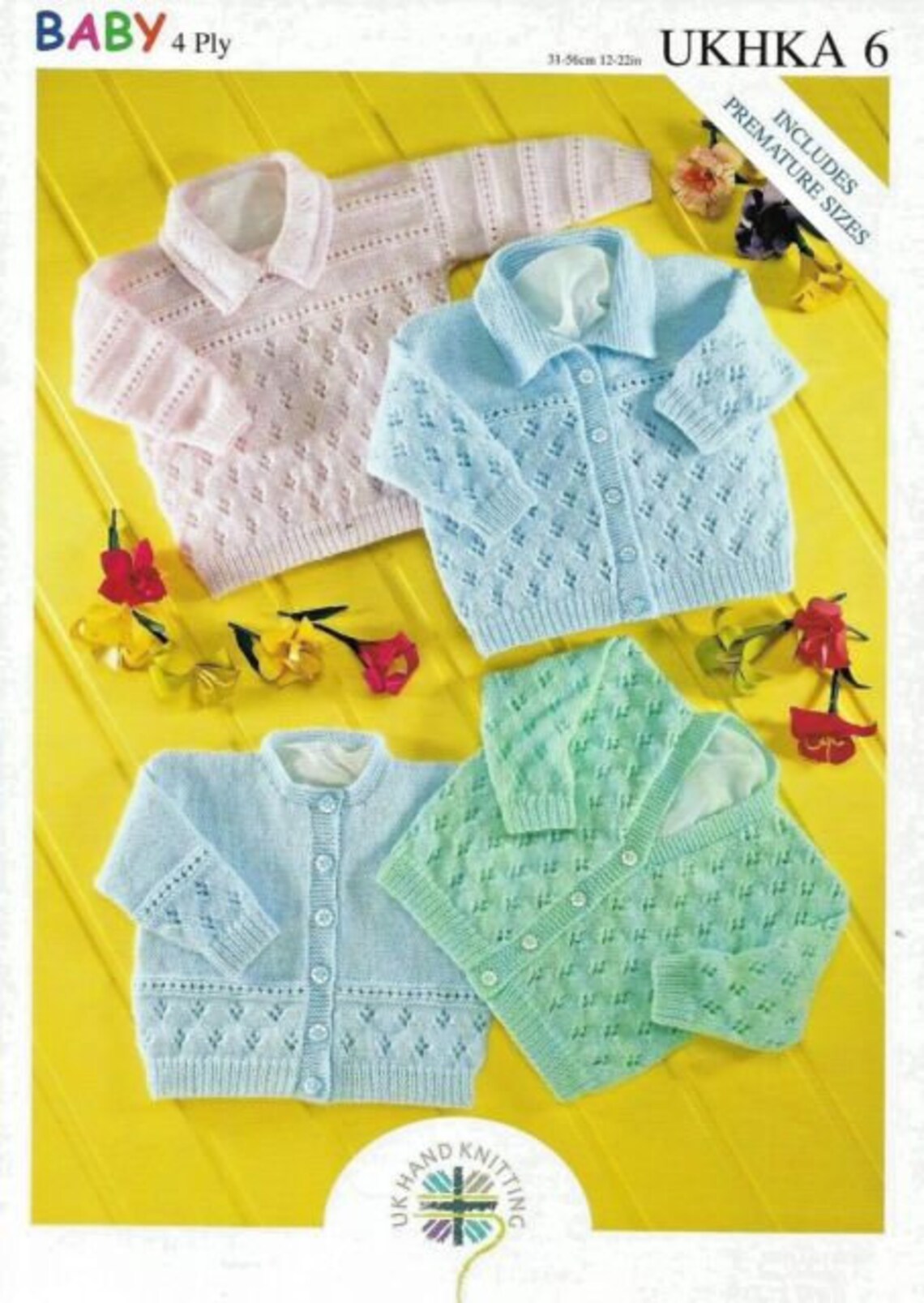 UKHKA 6 Baby 4 Ply Knitting Pattern - Cardigans and Sweater, 31-56cm ...