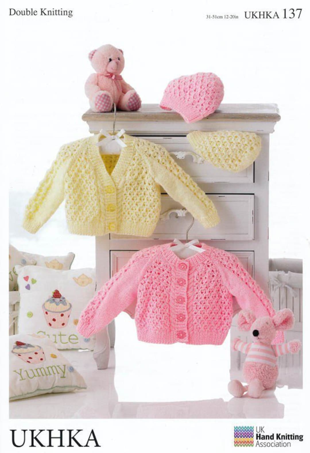 UKHKA 137 Double Knitting Pattern - Cardigans and Hat, 31-51cm, 12-20in ...