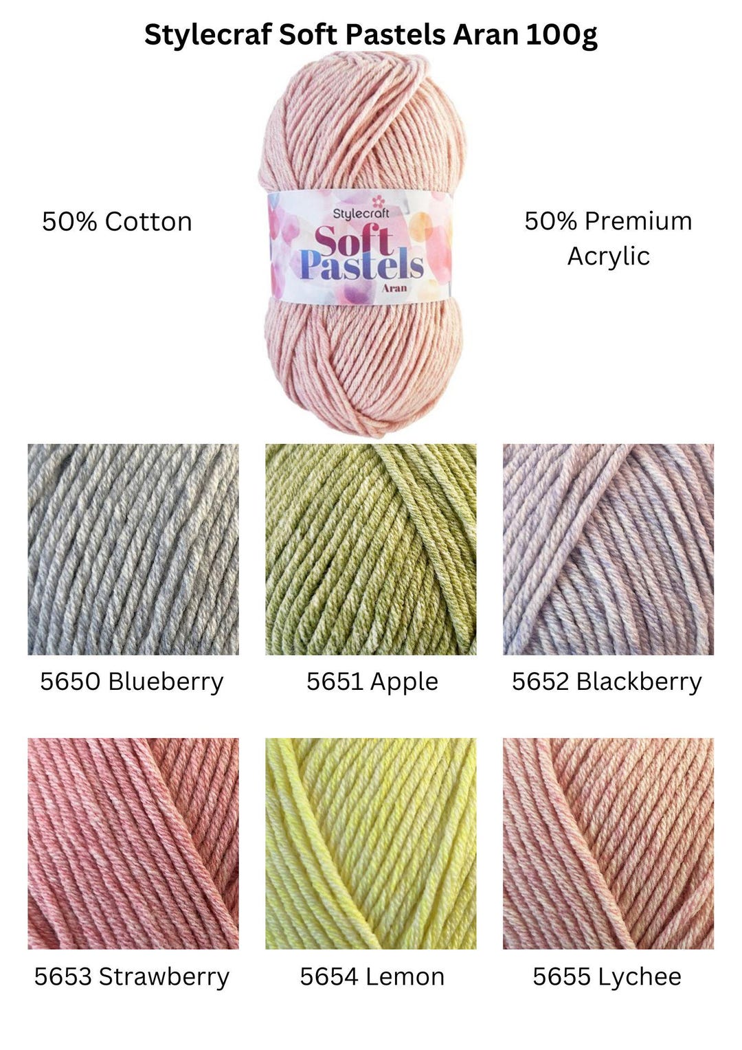 Stylecraft Soft Pastels Aran 100g Yarn - Choose Colour - Etsy UK