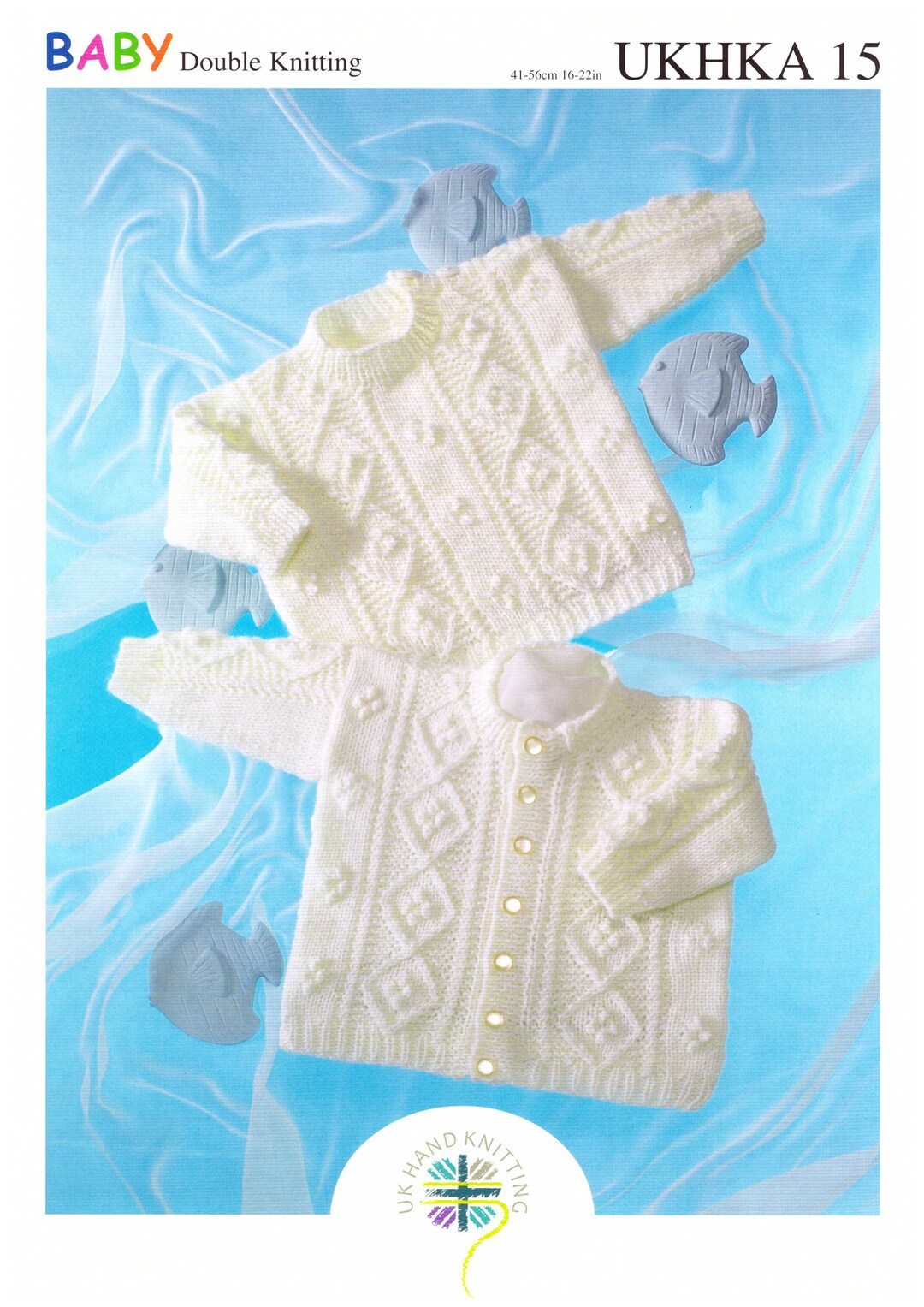 UKHKA 15 Baby Double Knitting Pattern - Sweater and Cardigan, 41-56cm ...