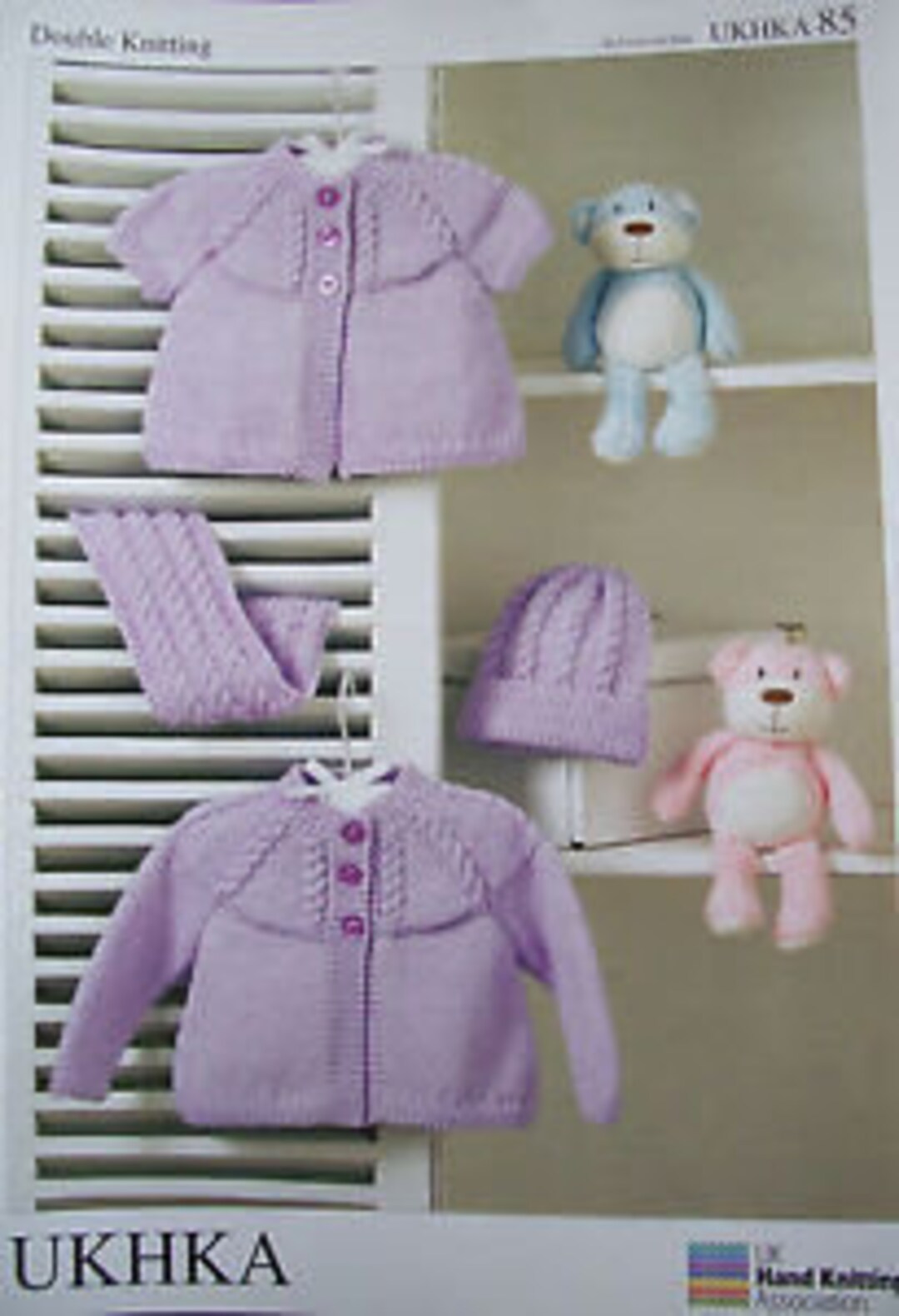 UKHKA 85 Double Knitting Pattern - Cardigans, Scarf and Hat, 36-51cm ...