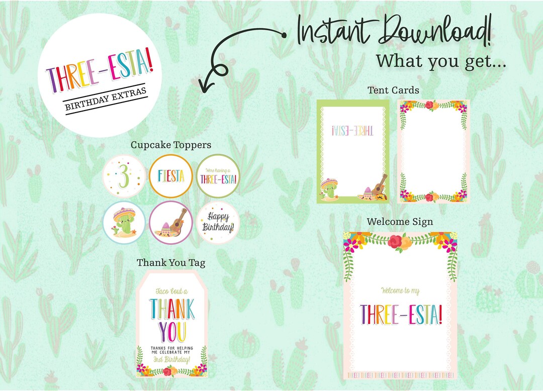 Three-esta Birthday Decorations, Fiesta Birthday Decorations, Mexican ...