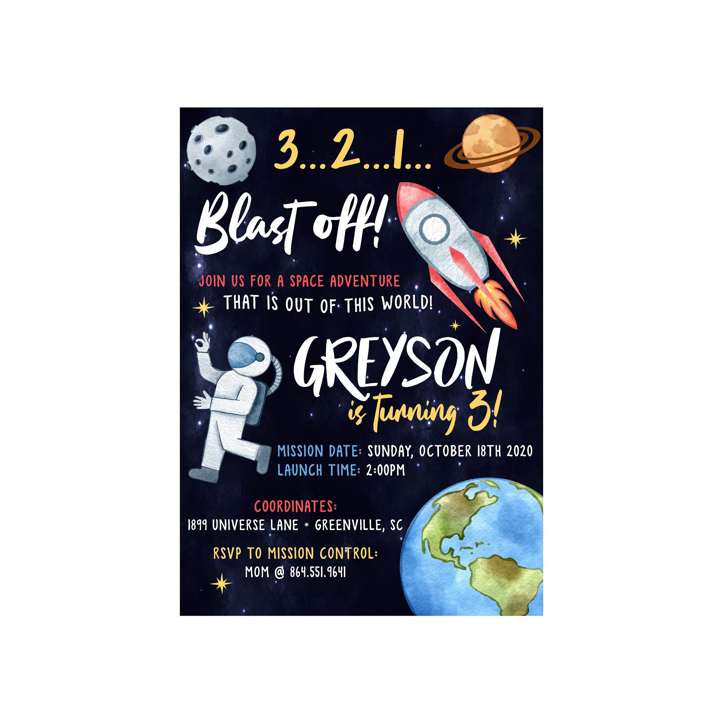 Space Invitation Space Birthday Invitation Printable Outer | Etsy