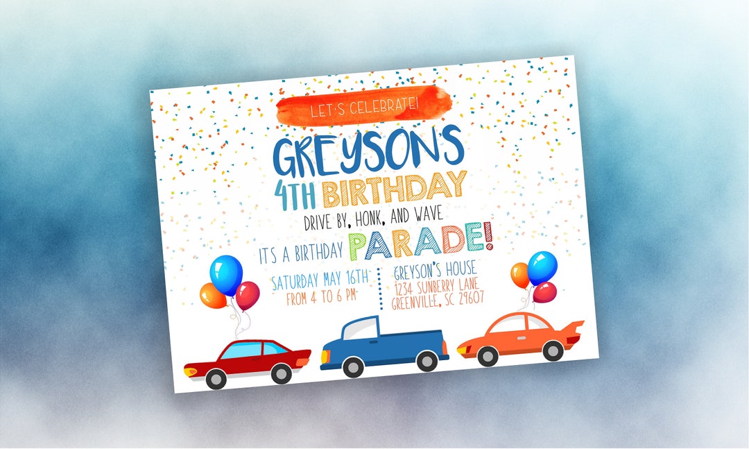 Drive by Birthday Parade Invitation, Drive by Kids Birthday Party ...