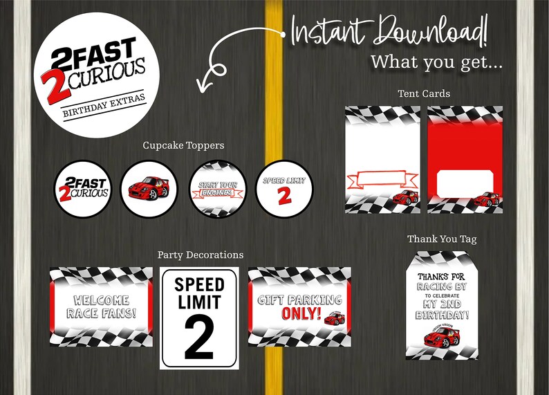 Two Fast Two Curious Birthday Decorations Racecar Birthday - Etsy
