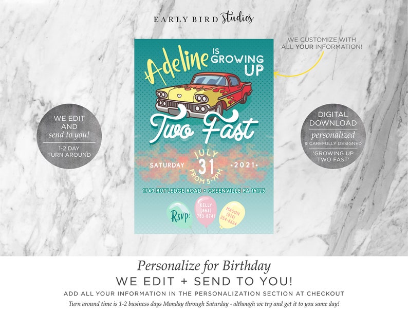 Growing up Two Fast Birthday Two Fast Birthday Invitation - Etsy