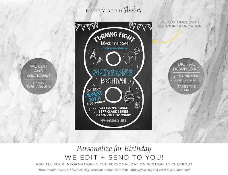 8th Birthday Boy Invitation Turning 8 Takes the Cake Any - Etsy
