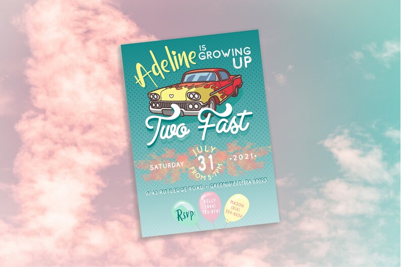 Growing up Two Fast Birthday Two Fast Birthday Invitation - Etsy