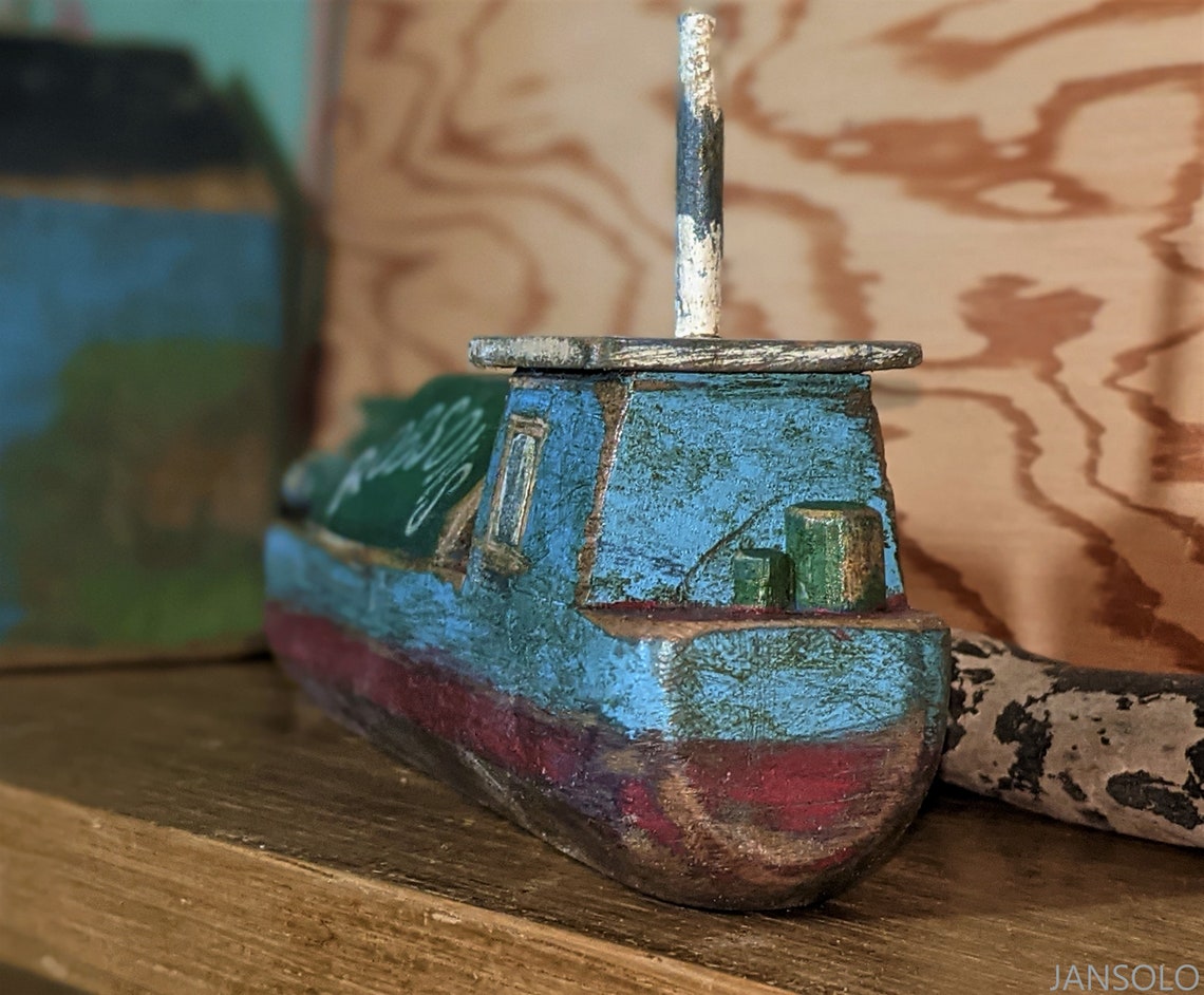 Wooden Canal Boat Model Folk Art Barge Reclaimed Oak - Etsy