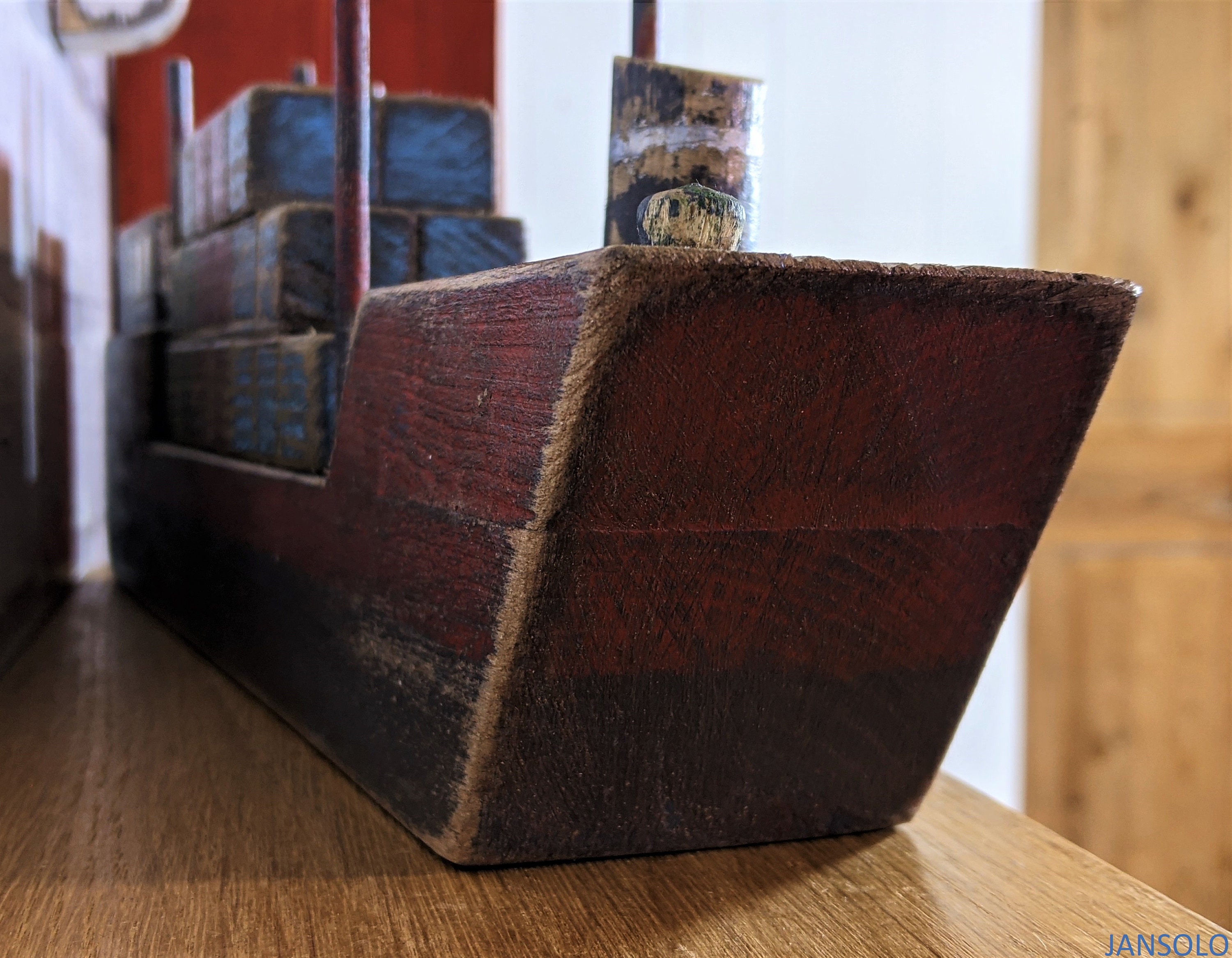 Handmade Wooden Container Ship, Cargo Boat, Reclaimed Wood, Handpainted ...