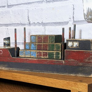 Handmade Wooden Container Ship, Cargo Boat, Reclaimed Wood, Handpainted ...