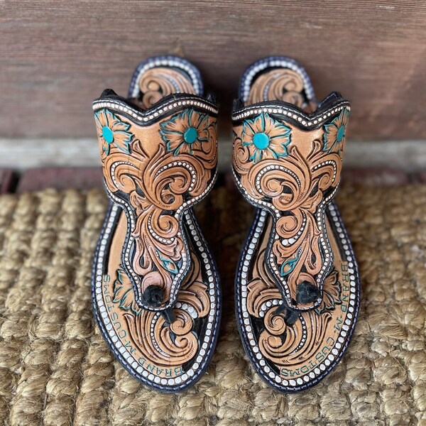 Tooled Leather Sandals - Etsy