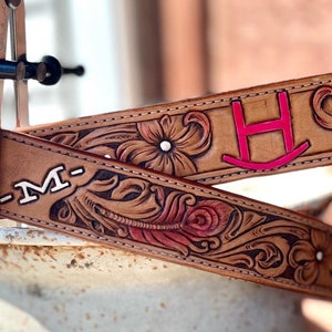 Custom Floral Tooled Leather Belt - Etsy