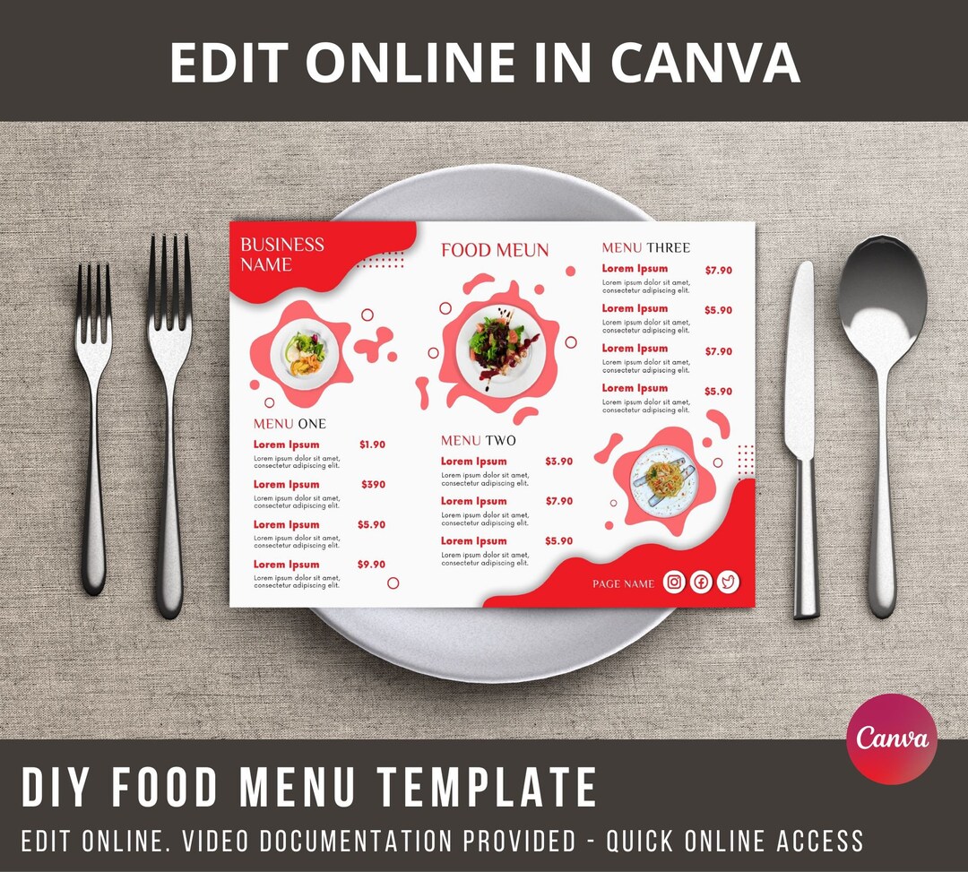 Food Menu Template, Menu Design, Canva Menu Template, Multipurpose Food ...