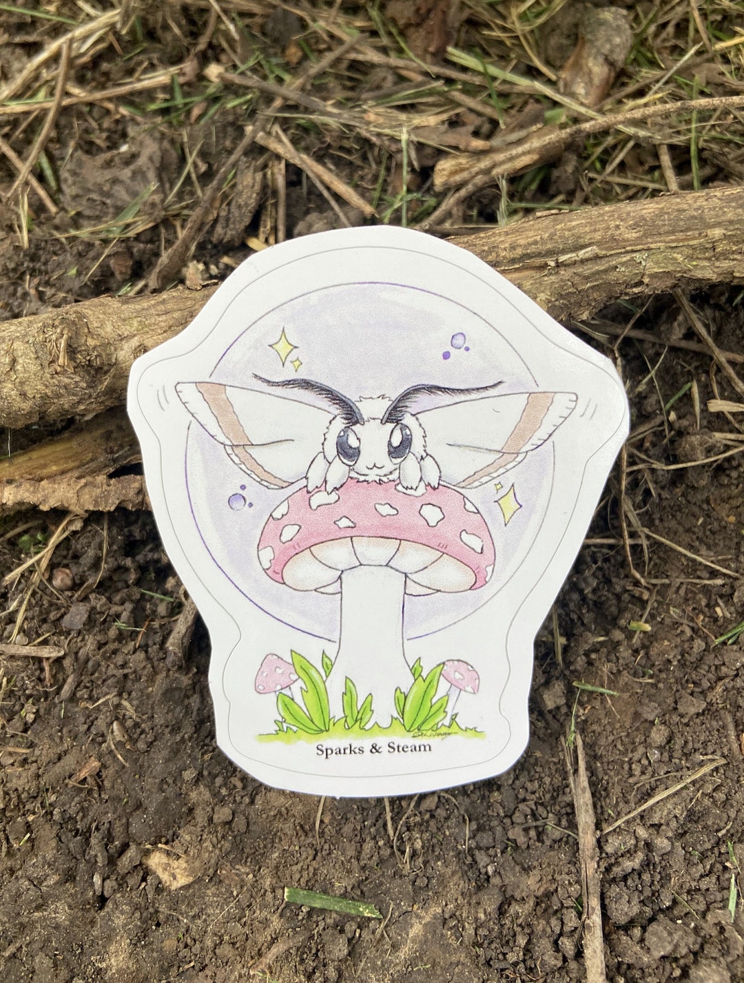 Moth & Mushroom Vinyl Sticker, Cottagecore Artwork, Cute Marker Art ...