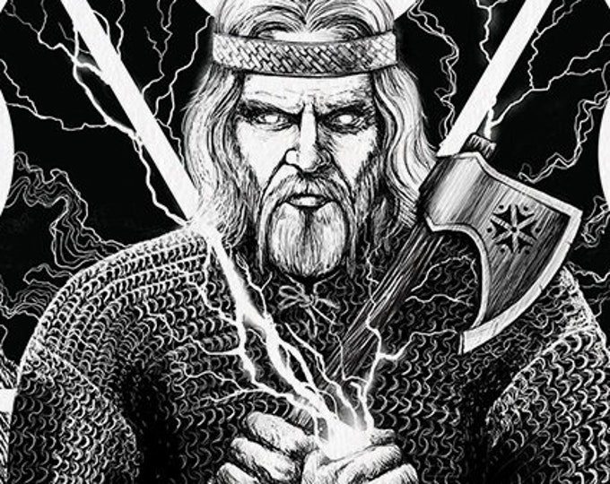 Perun. Słowiański Bóg Piorunów i Wojowników. Wydruk 30x40 cm. Jakość ...