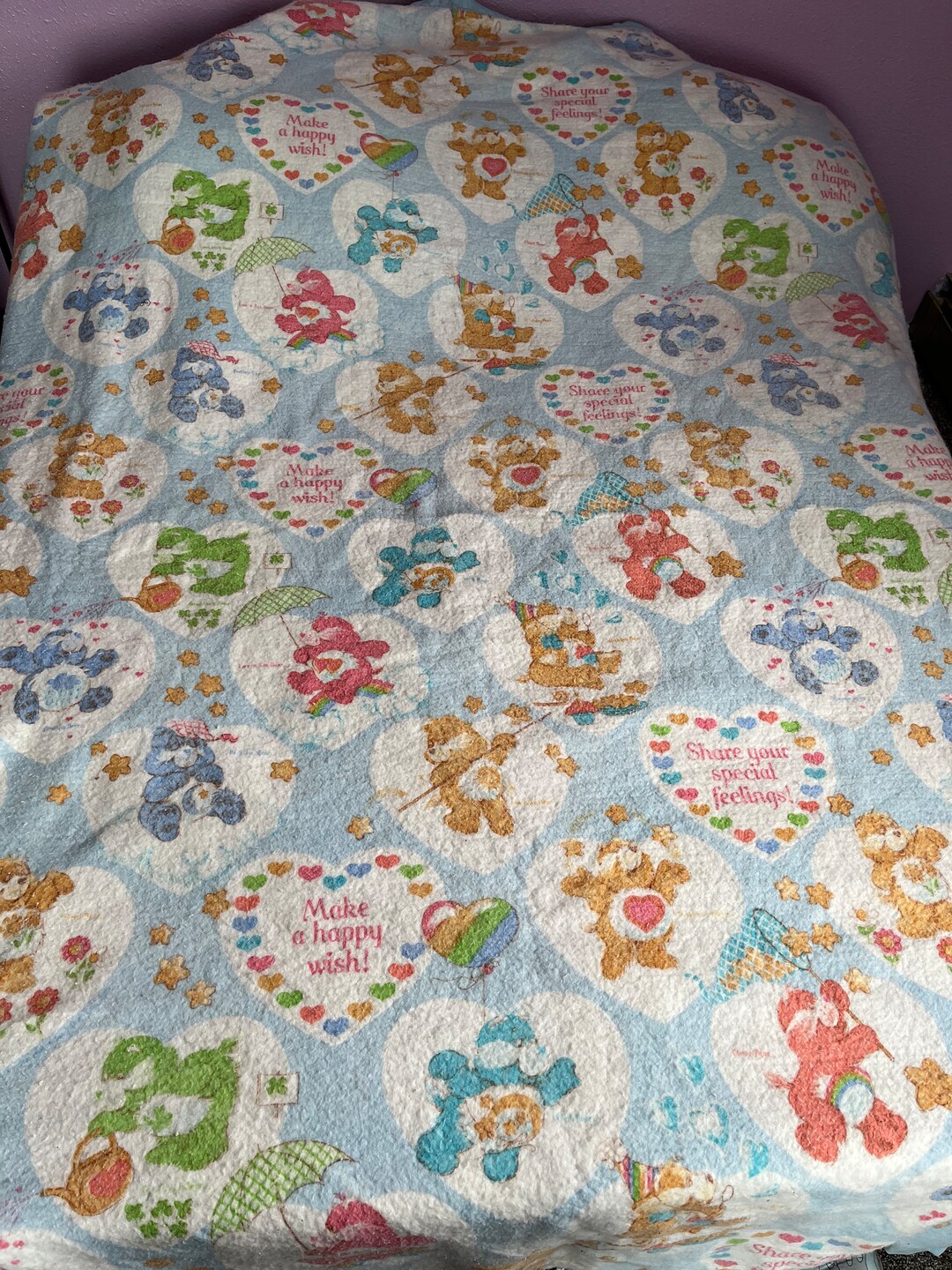 Vintage Care Bears Fleece Blanket With Blue Ribbon Edges, Twin - Etsy