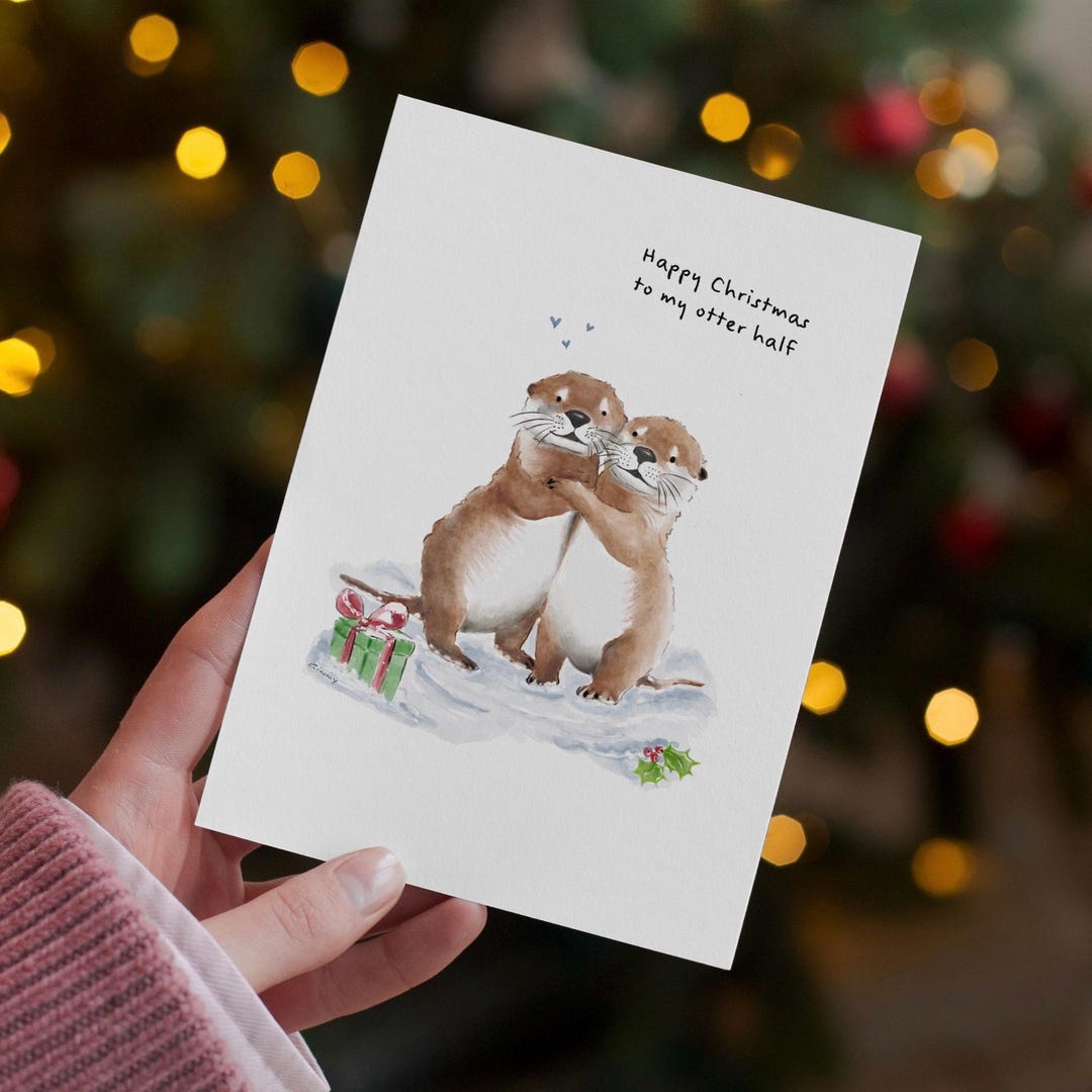 Otter Christmas Card, Happy Christmas to My Otter Half, Cute Pun Card ...