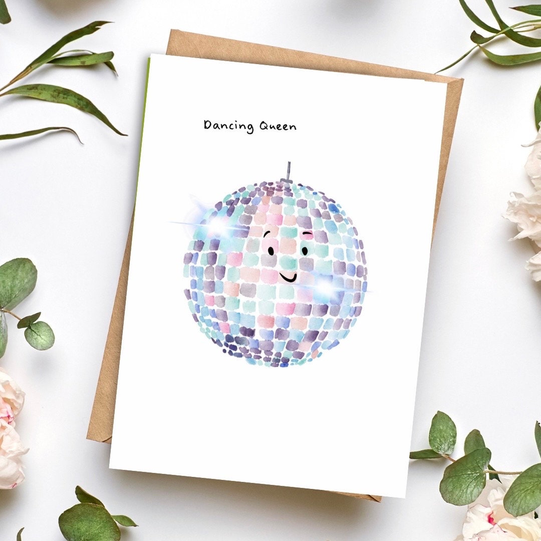 Disco Ball Birthday Card, Dancing Queen Disco Greetings Card ...