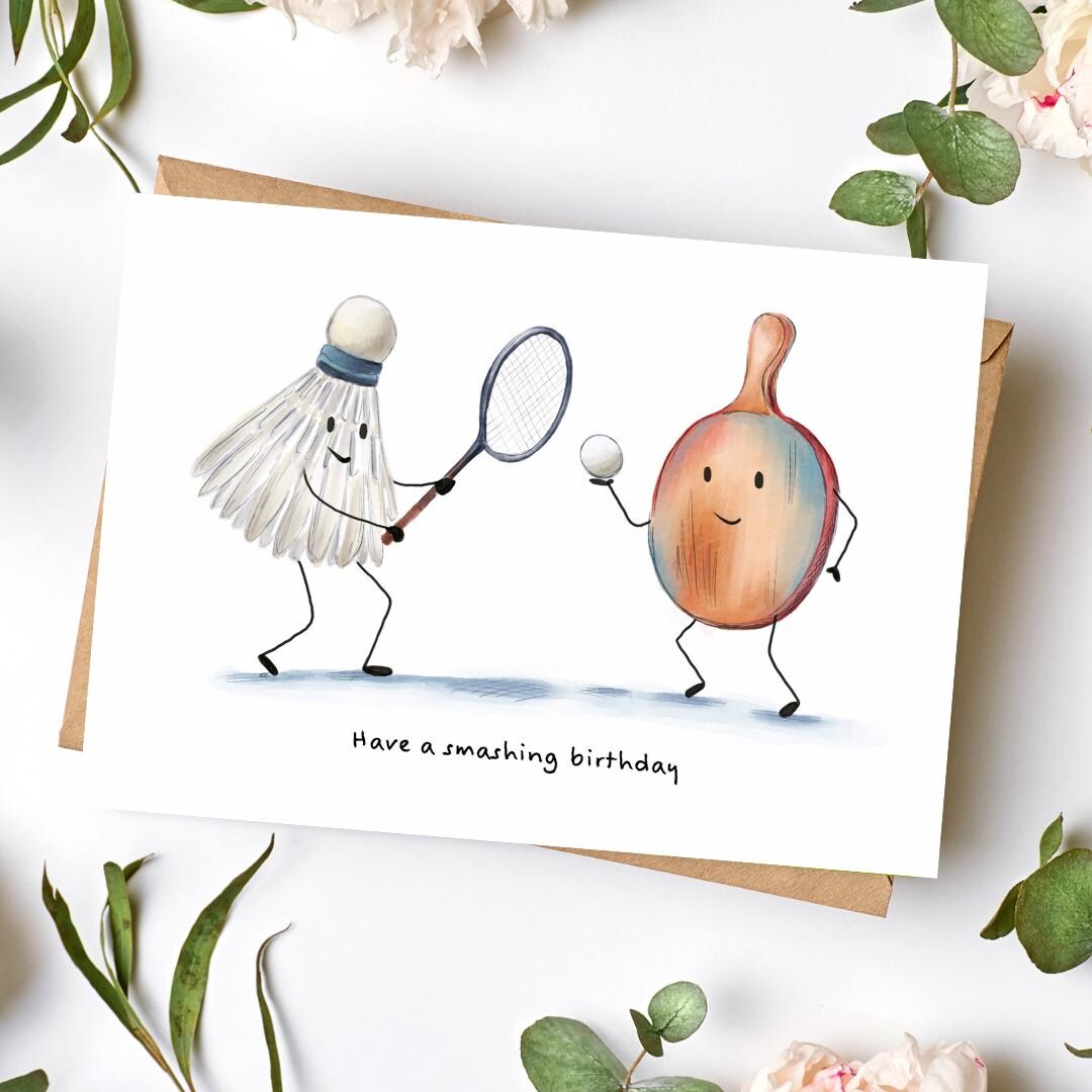 Birthday Card, Have A Smashing Birthday Sports Card, Badminton Racket ...