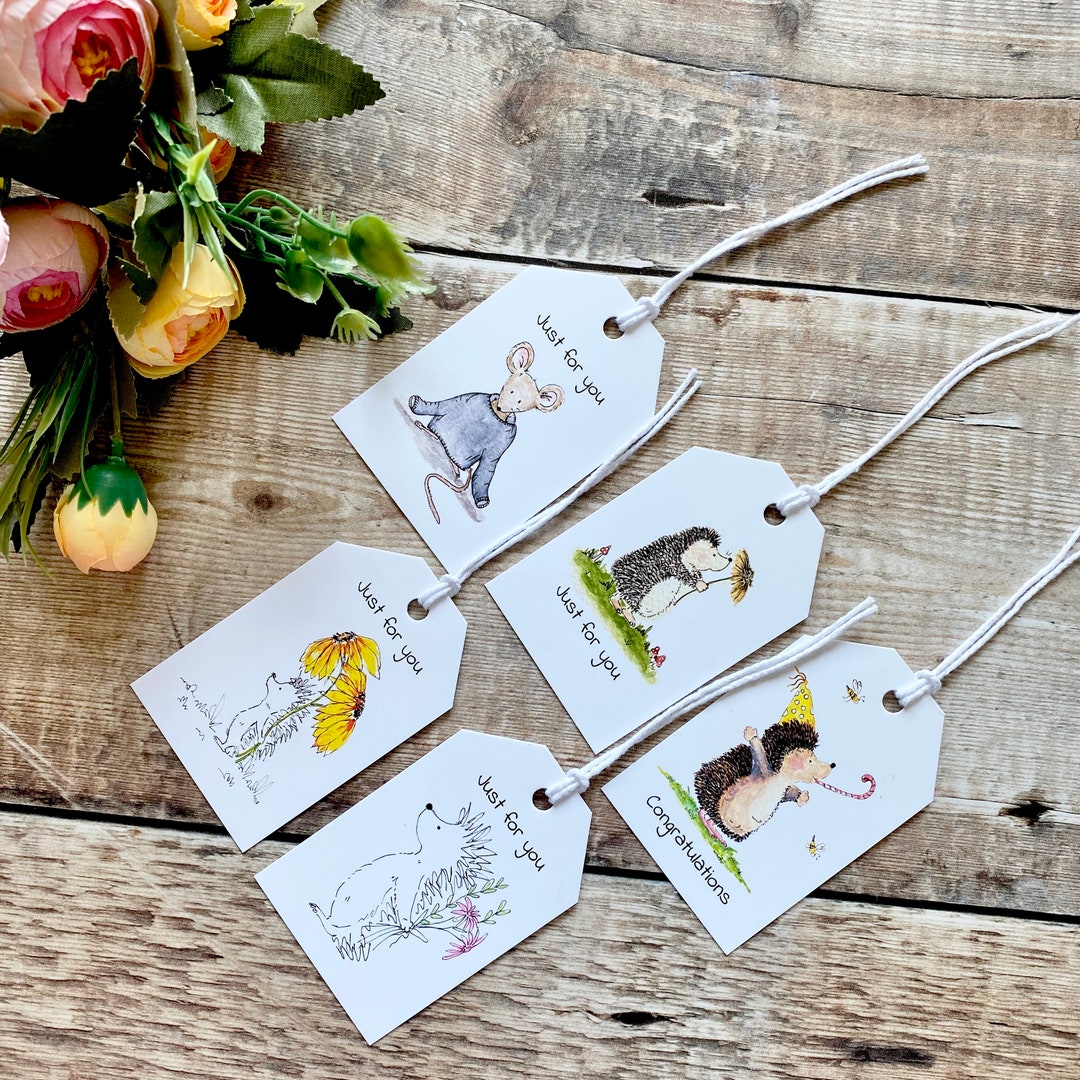Hedgehogs and Mice Gift Tags, Watercolour Whimsical Art for Gifts. Set ...