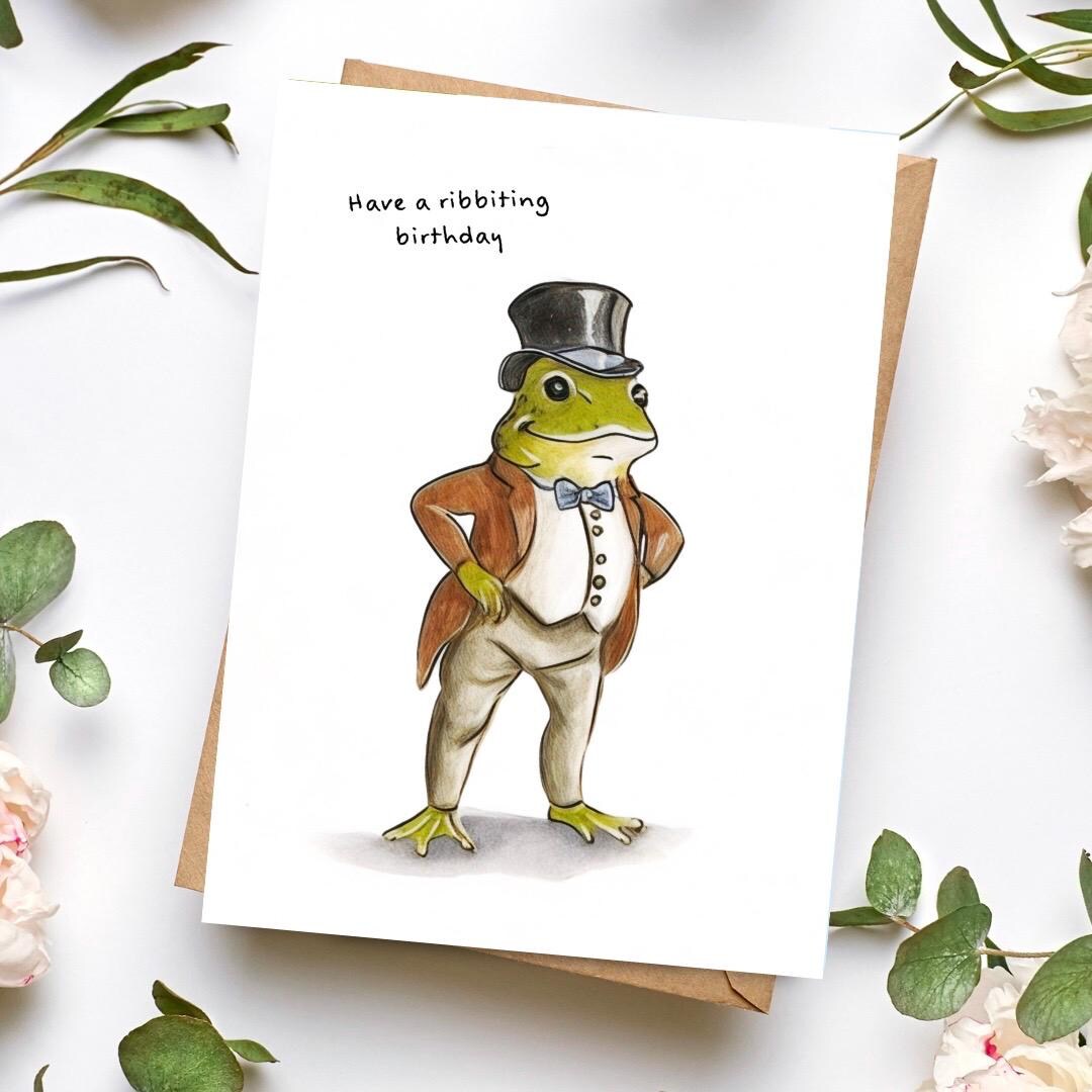 Frog Happy Birthday Card, Funny Pun Card, Have A Ribbiting Birthday ...