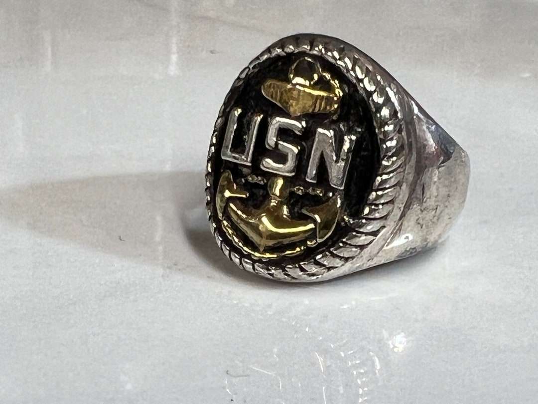 Chief Ring B , Solid Sterling Silver With 18k Gold Plated Anchor, Style ...